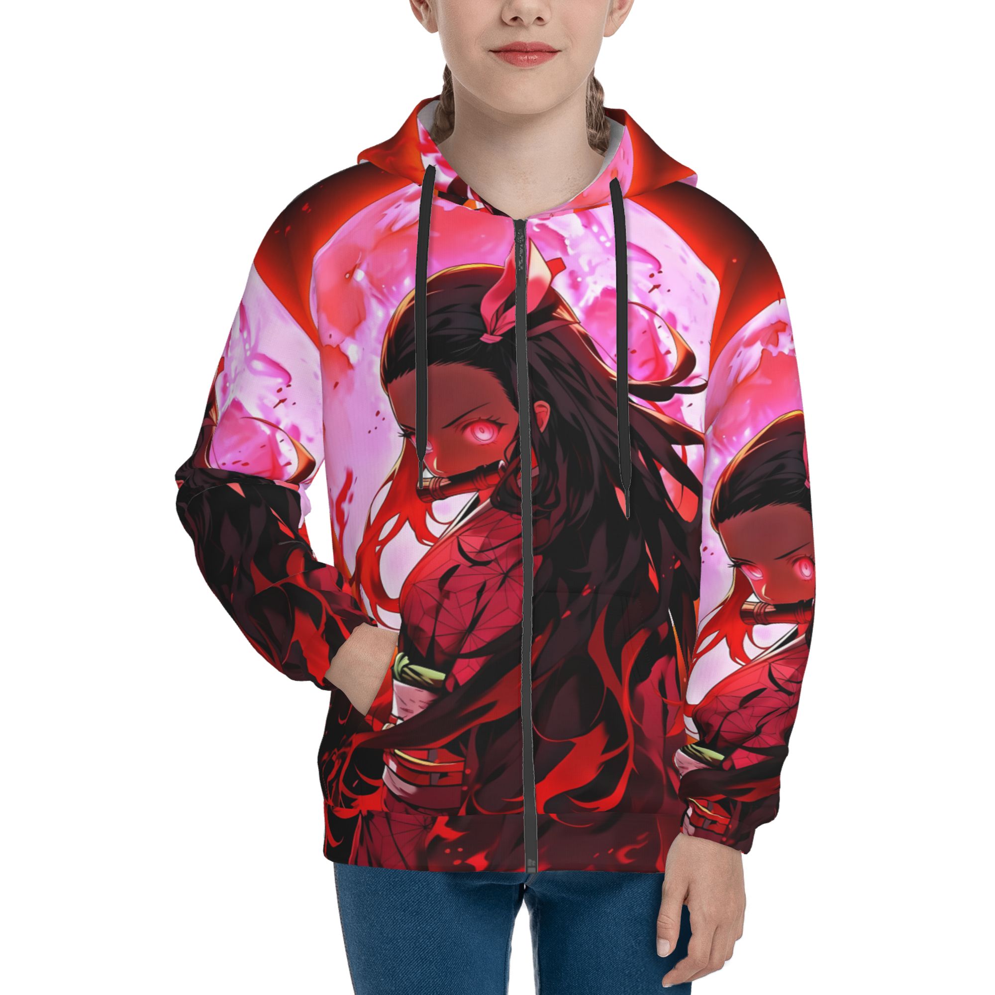 Demon Slayer Nezuko Kamado Teens Boys Girls Zip Up Hoodies 3d Print ...
