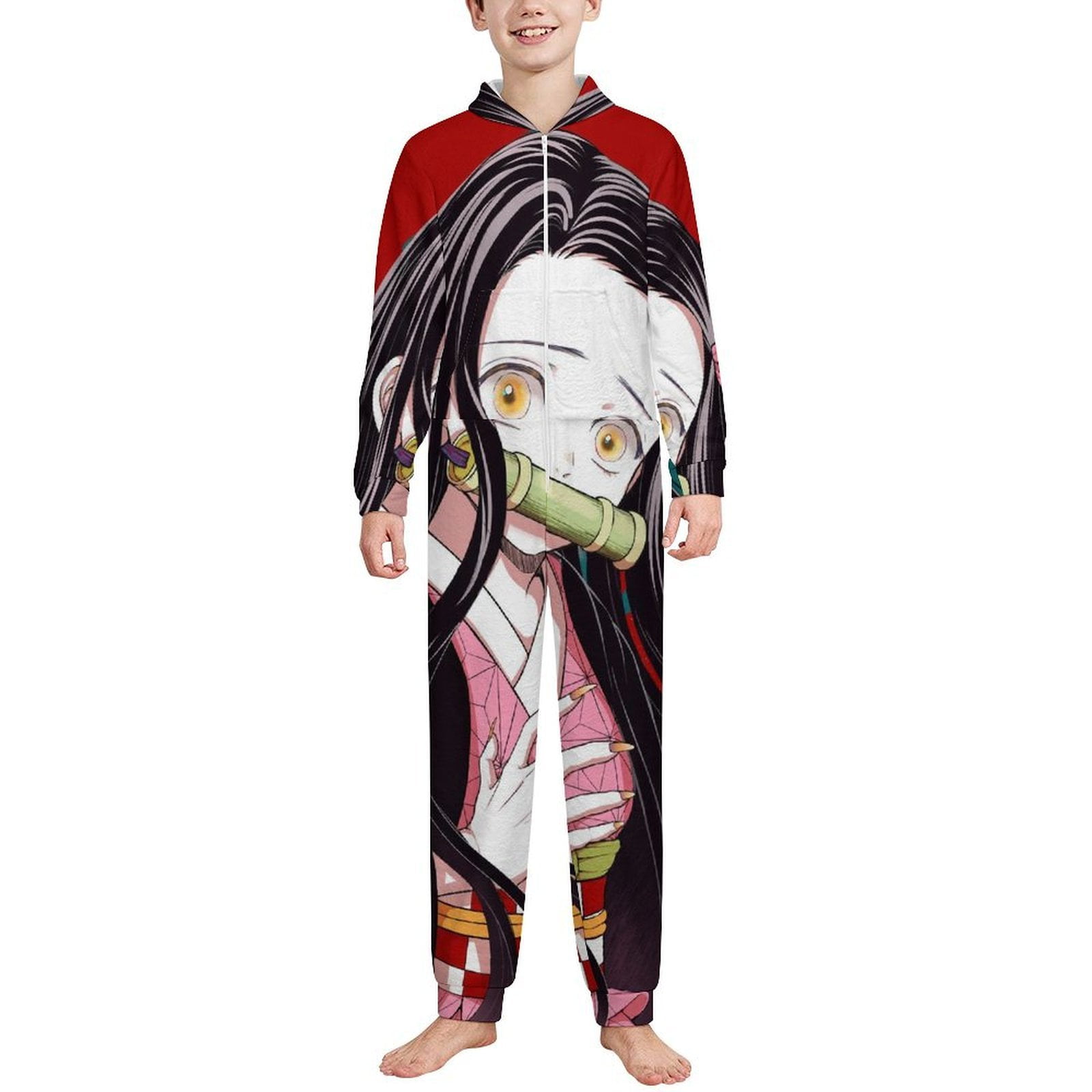 Demon Slayer Nezuko Kids Hooded Jumpsuit Union Suit Onesie One Piece ...