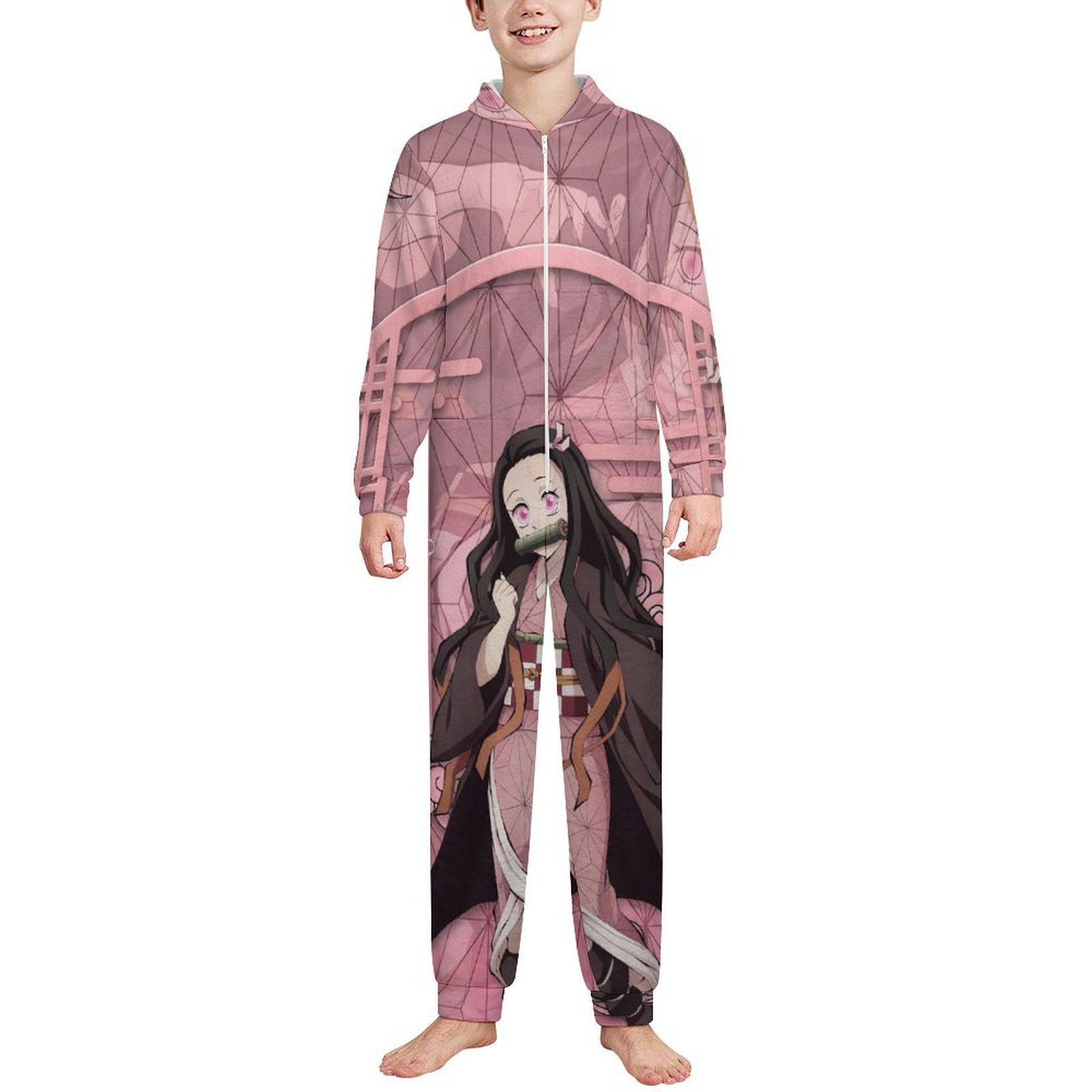 Demon Slayer Nezuko Kids Hooded Jumpsuit Union Suit Onesie One Piece ...