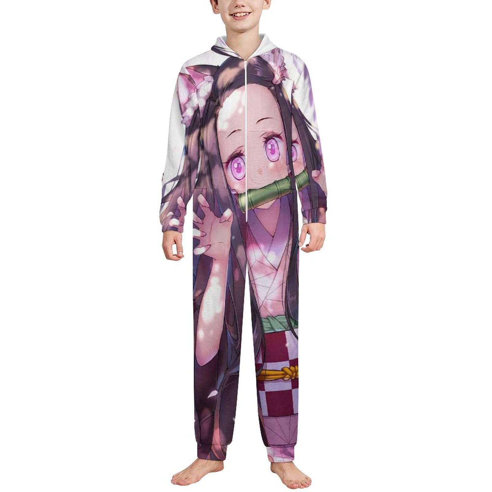 Demon Slayer Nezuko Kids Hooded Jumpsuit Union Suit Onesie One Piece ...
