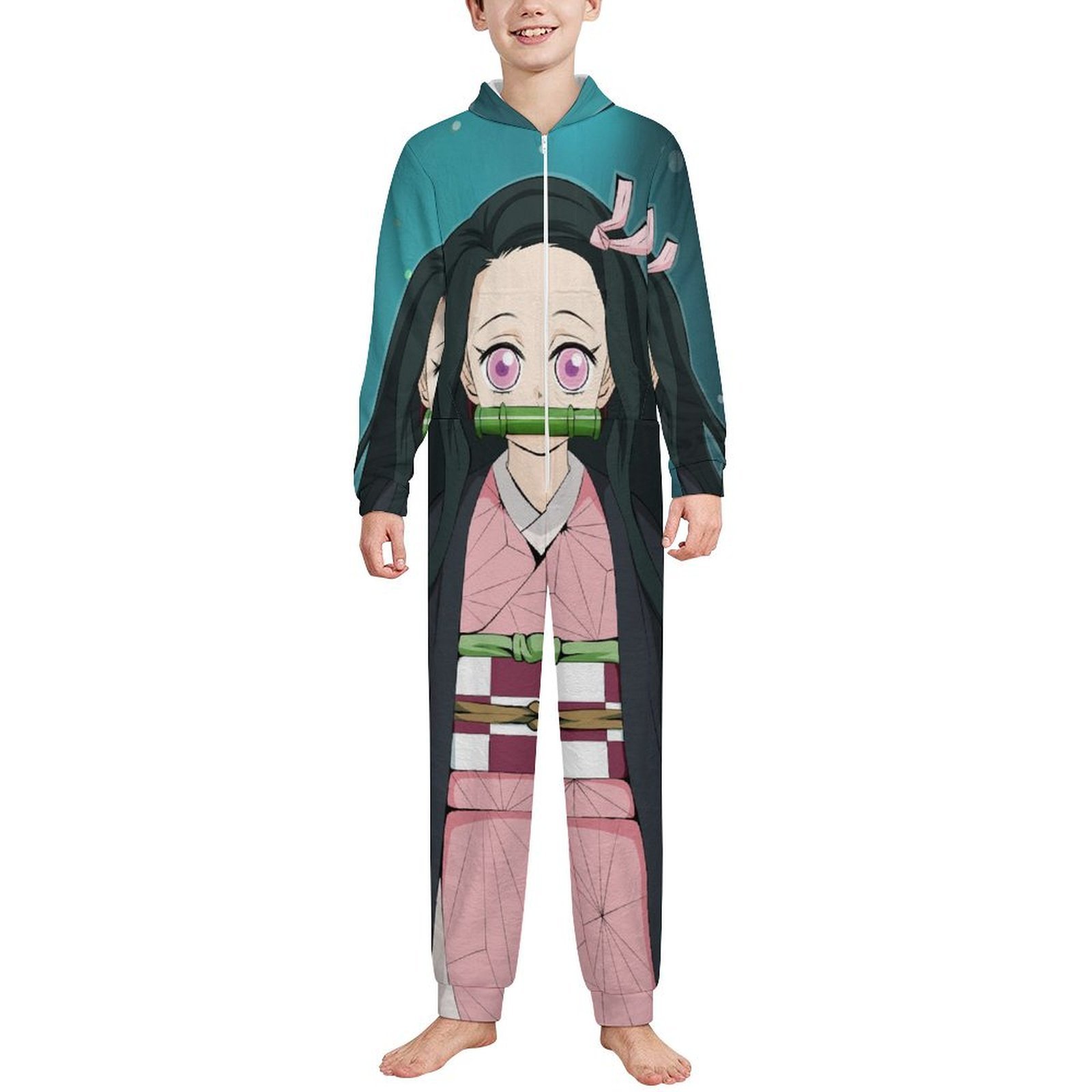 Demon Slayer Nezuko Kids Hooded Jumpsuit Union Suit Onesie One Piece ...