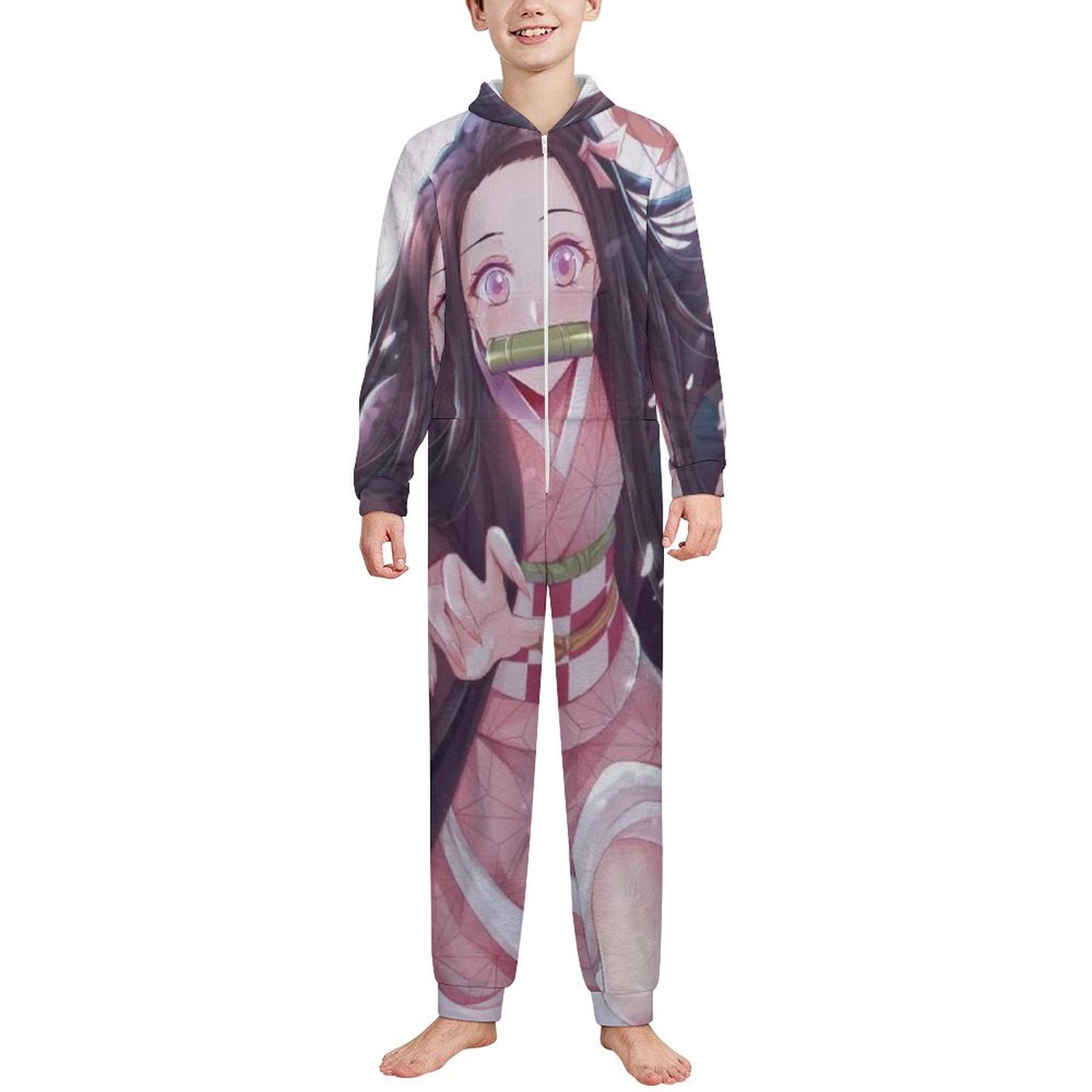 Demon Slayer Nezuko Kids Hooded Union Suit One Piece Pajama Outfit Boys ...