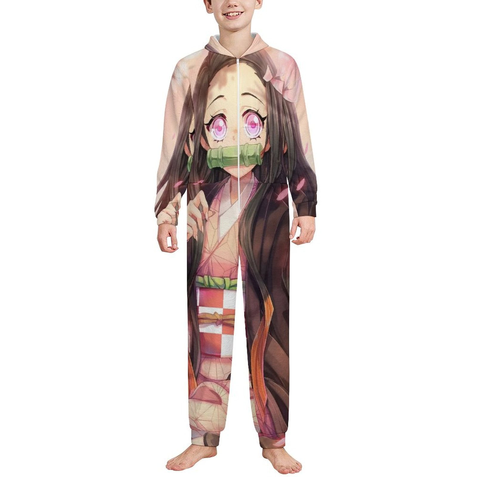 Demon Slayer Nezuko Kids Hooded Union Suit One Piece Pajama Outfit Boys ...