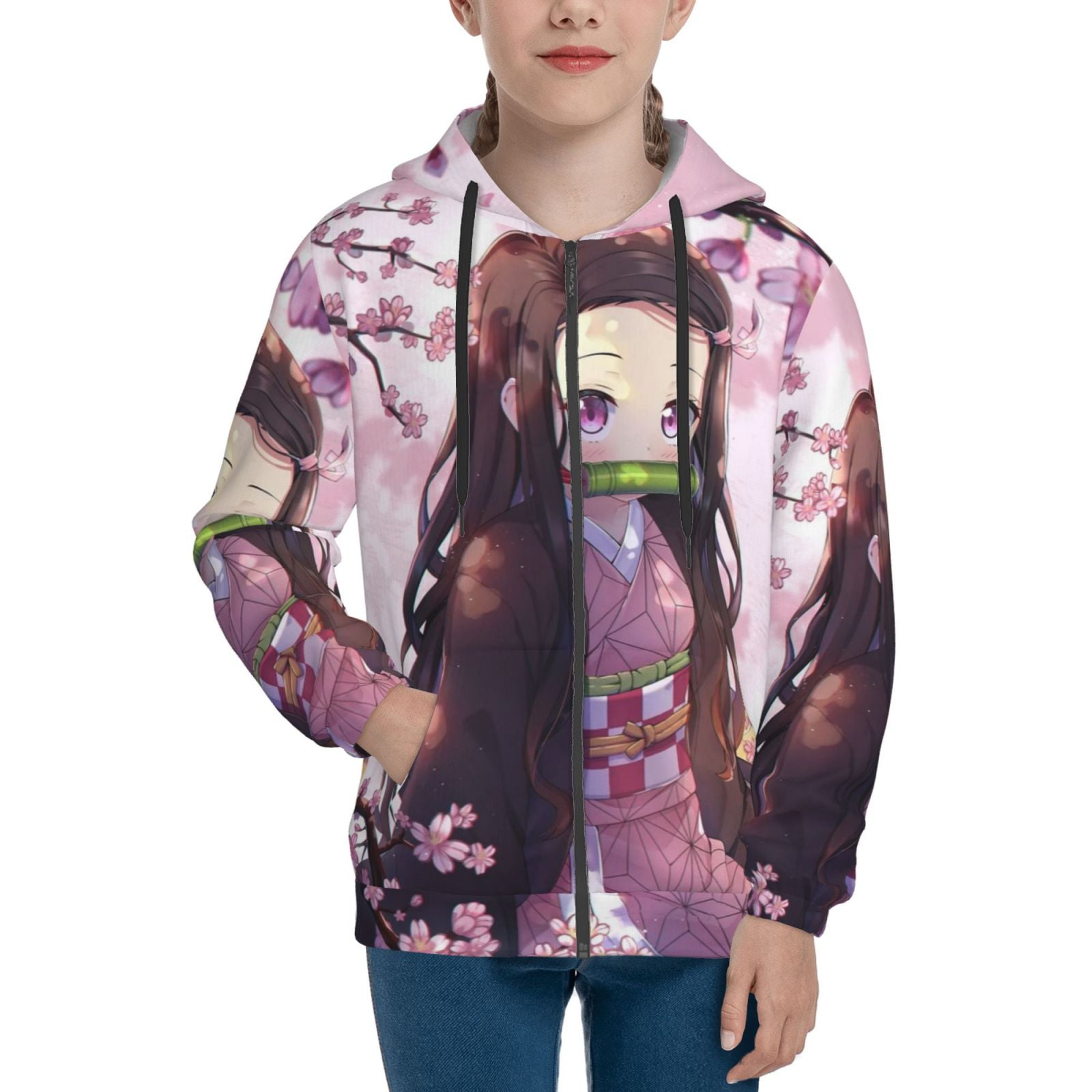 Demon Slayer Nezuko Kids Zip-Up Hoodie 3d Print Hooded Sweatshirt With ...