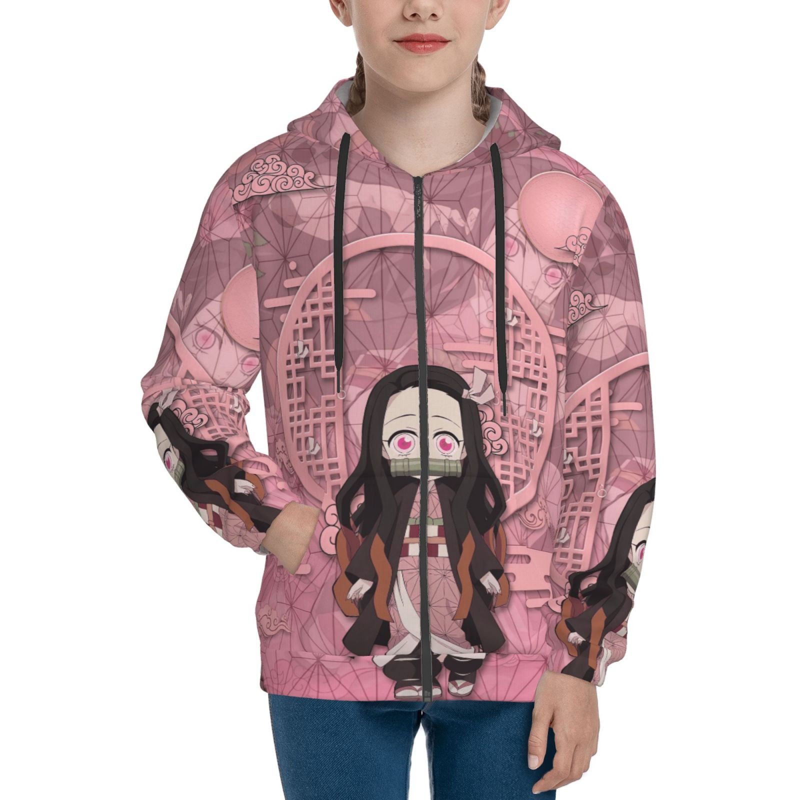 Demon Slayer Nezuko Kids Zip-Up Hoodie 3d Print Hooded Sweatshirt With ...