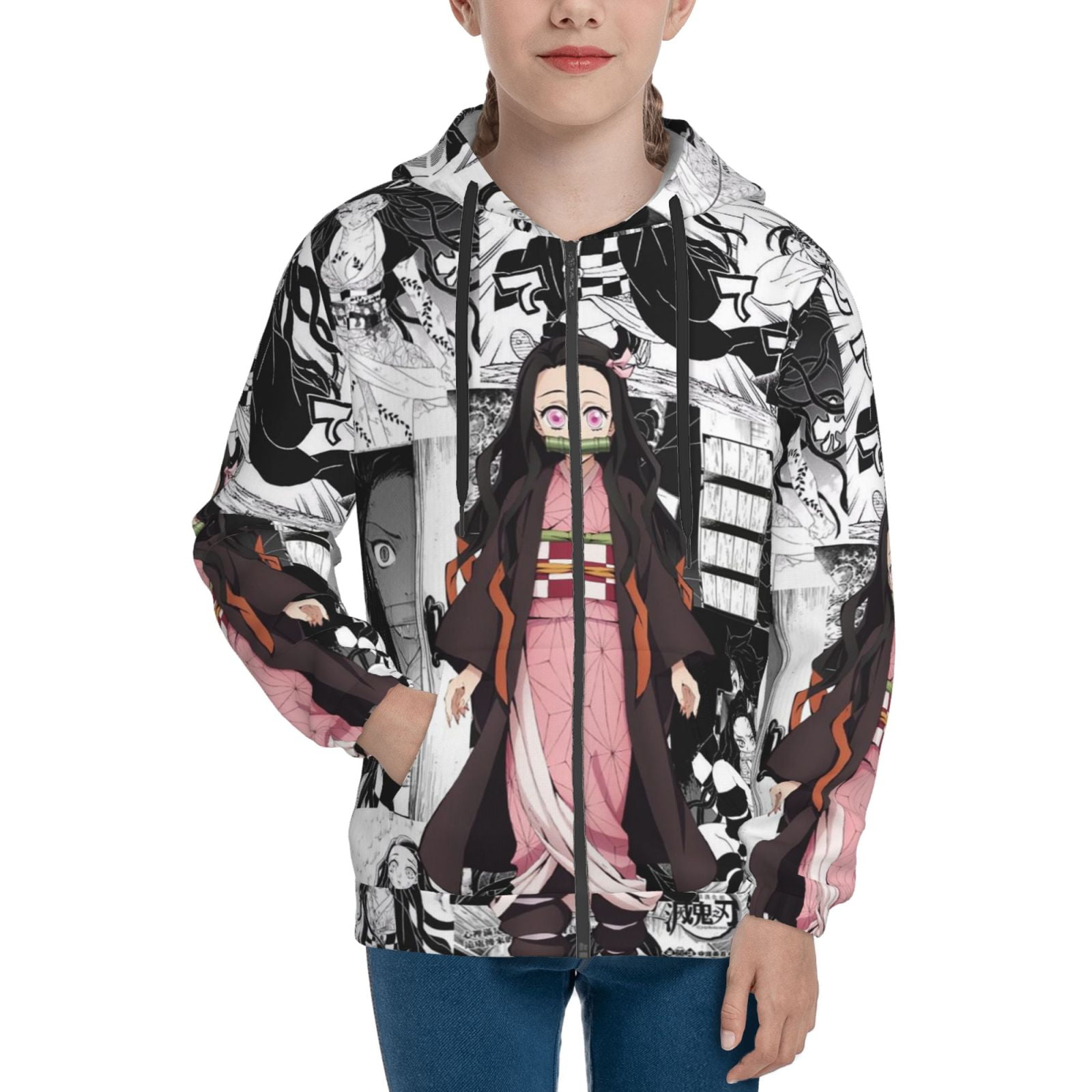 Demon Slayer Nezuko Kids Zip-Up Hoodie 3d Print Hooded Sweatshirt With ...