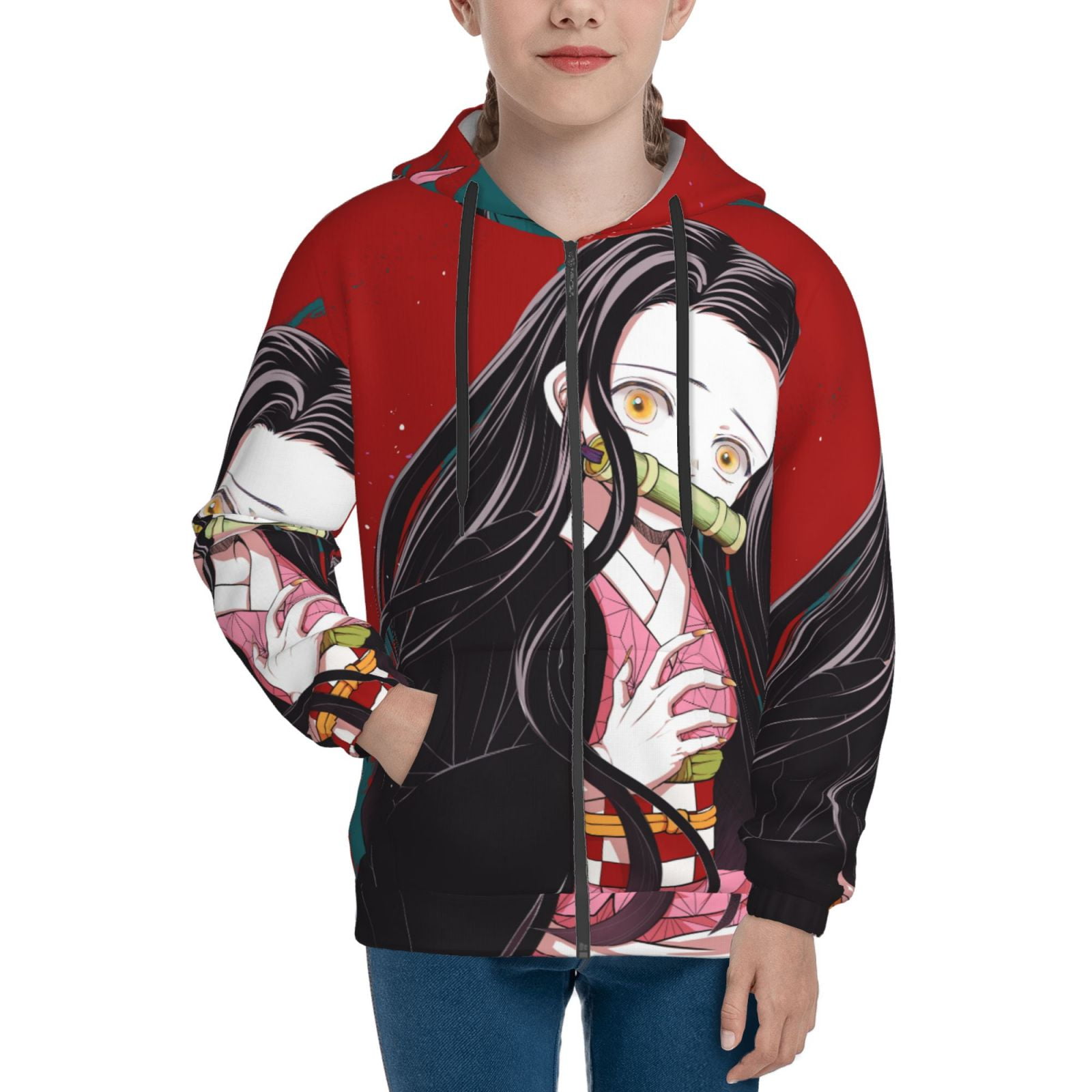 Demon Slayer Nezuko Kids Zip-Up Hoodie 3d Print Hooded Sweatshirt With ...