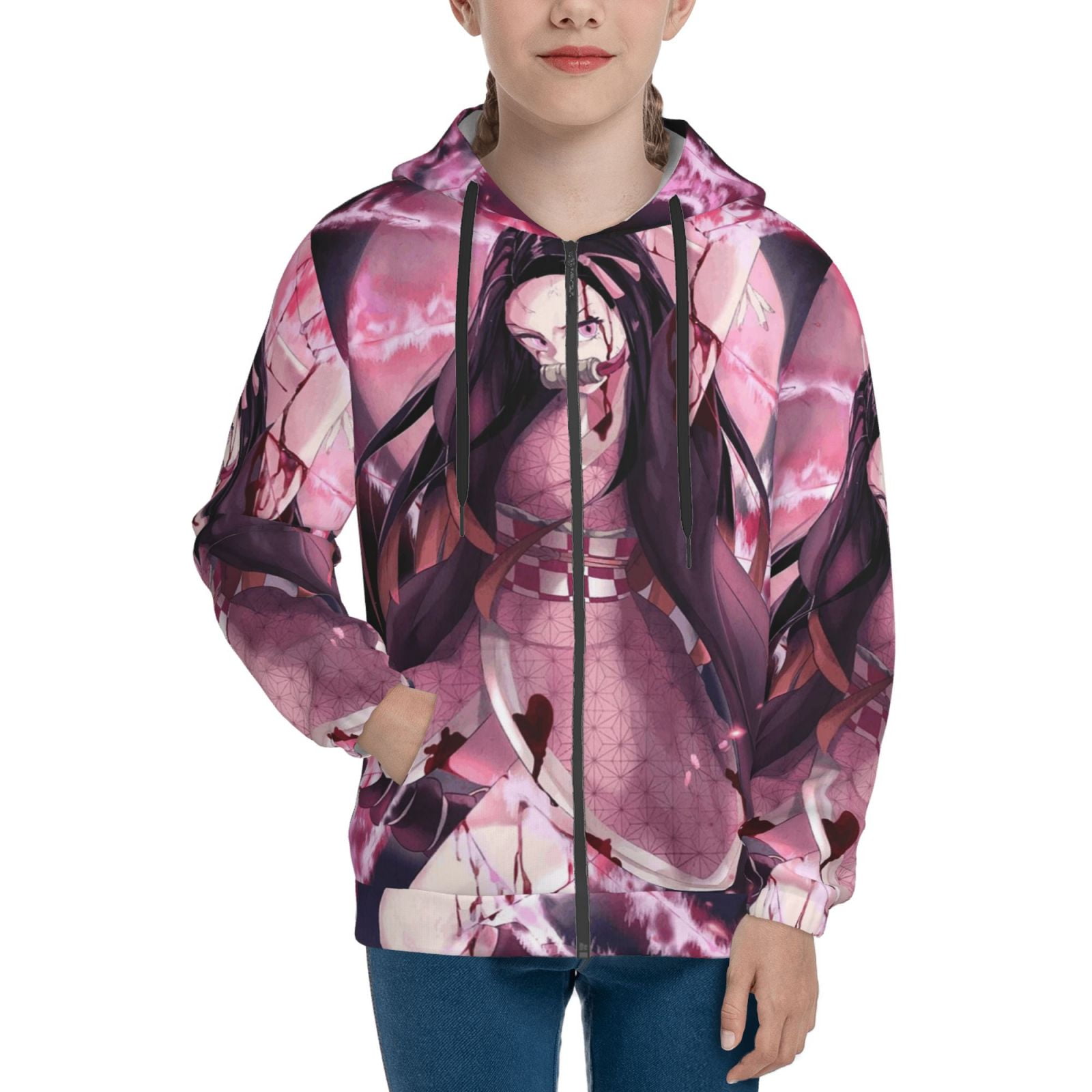 Demon Slayer Nezuko Kids Zip-Up Hoodie 3d Print Hooded Sweatshirt With ...