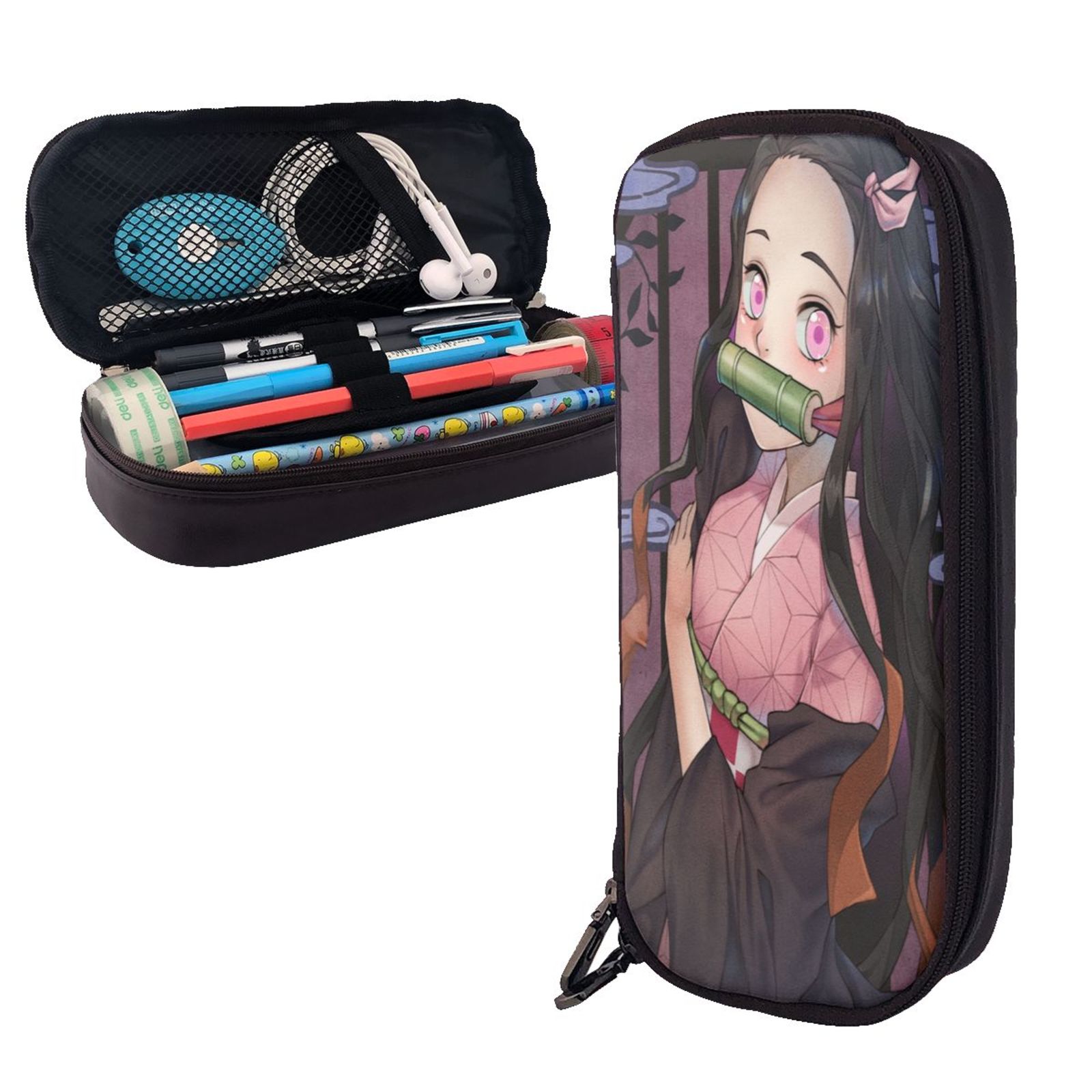 Demon Slayer Nezuko Leather Pencil Case Pen Holder Large Capacity ...