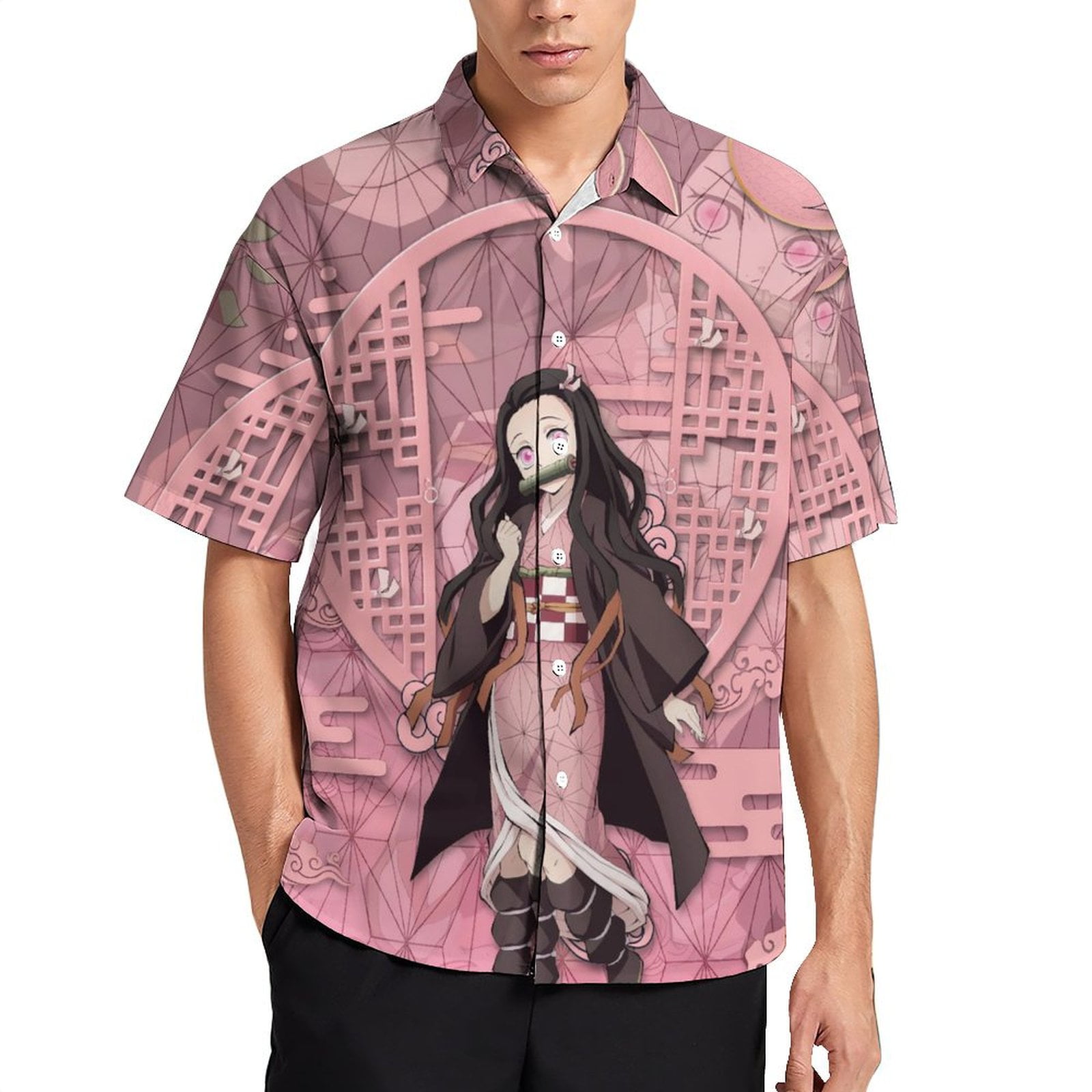 Demon Slayer Nezuko Mens Hawaiian Shirt Short Sleeve Button Down Shirts ...