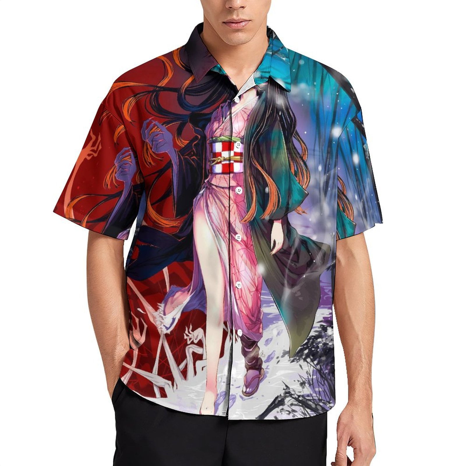 Demon Slayer Nezuko Mens Hawaiian Shirt Short Sleeve Button Down Shirts ...