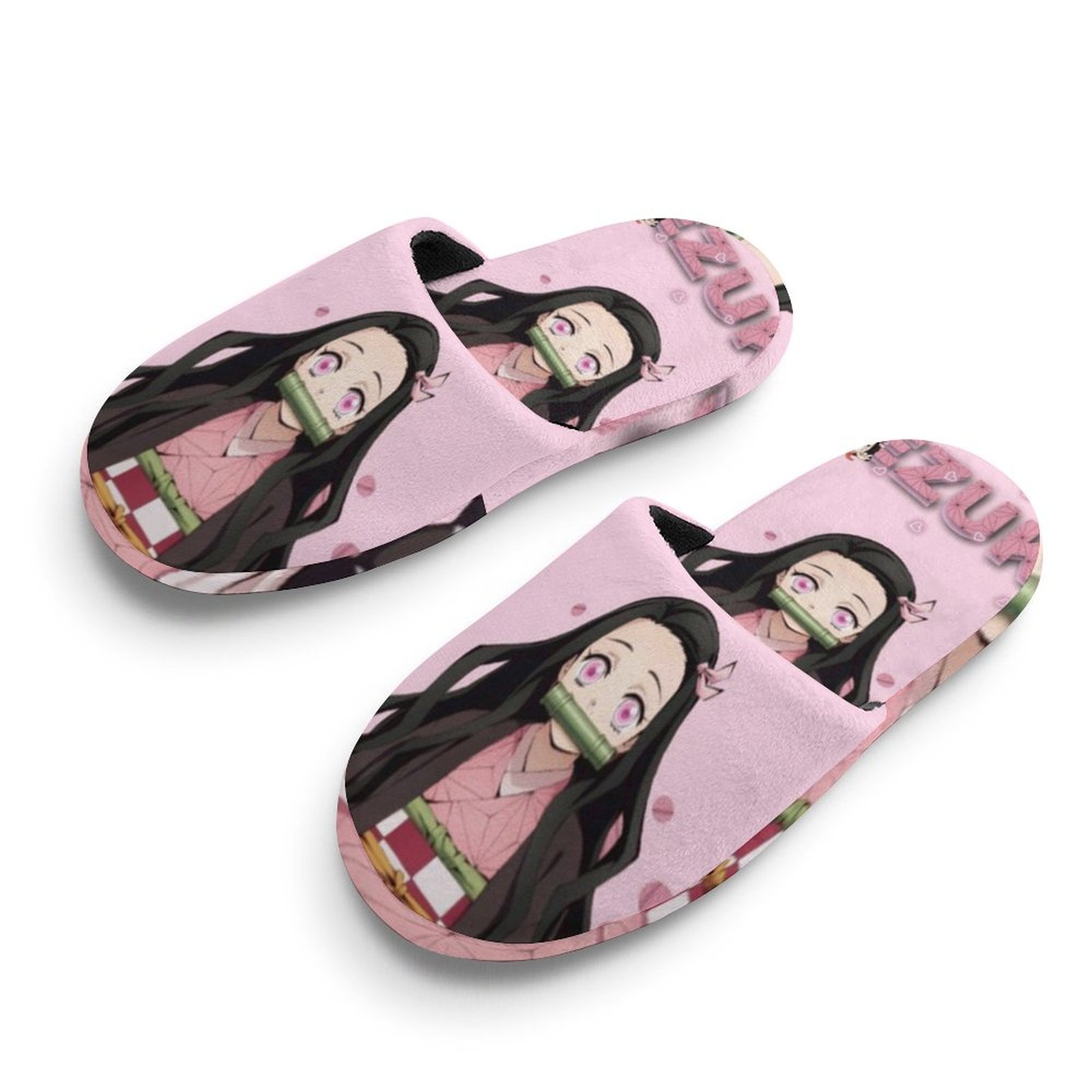 Demon Slayer Nezuko Pink Cotton Slippers For Kids Flannel Plush Fluffy ...