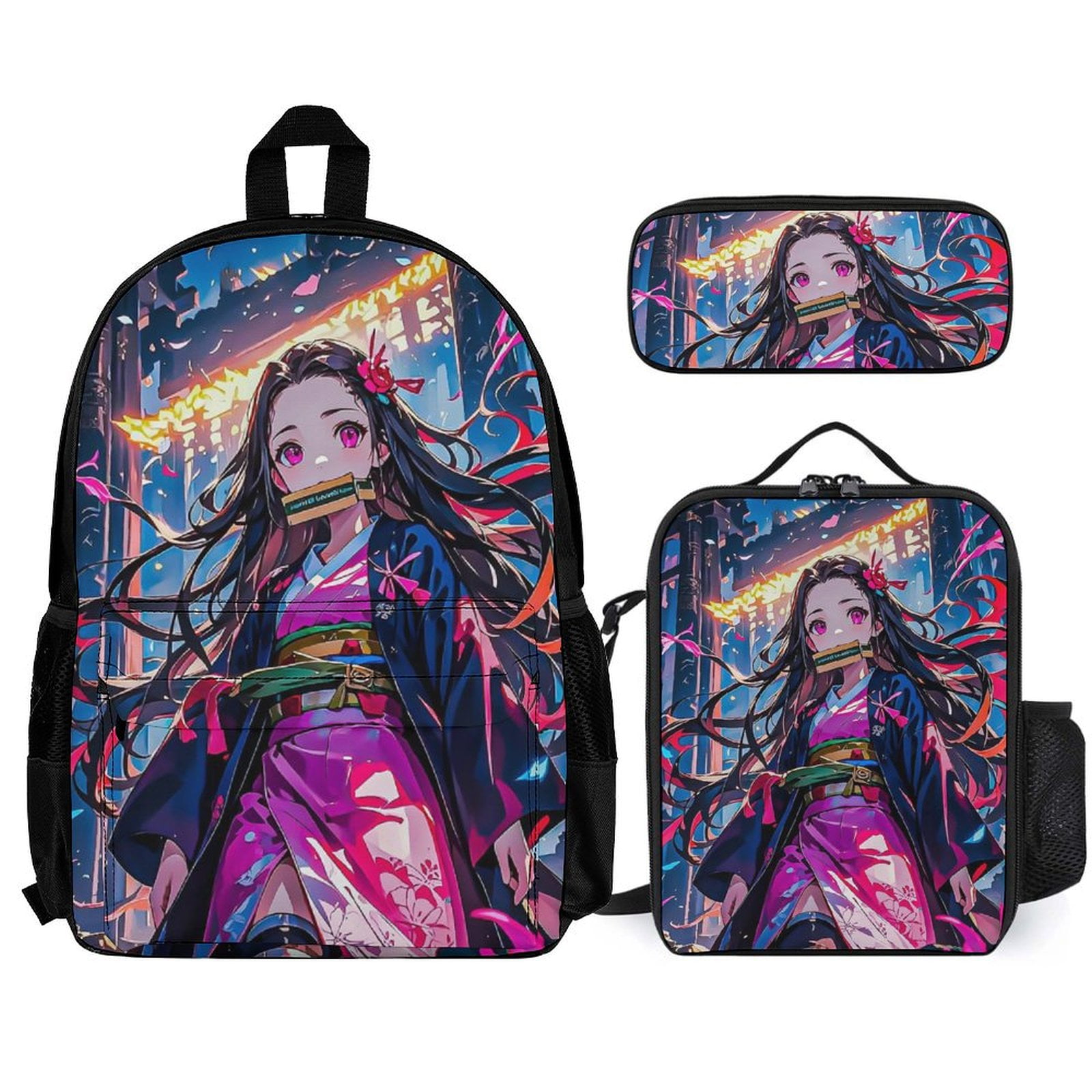 Demon Slayer-Nezuko Pocket Backpack, Crossbody Lunch Bag, Pen Case Set ...