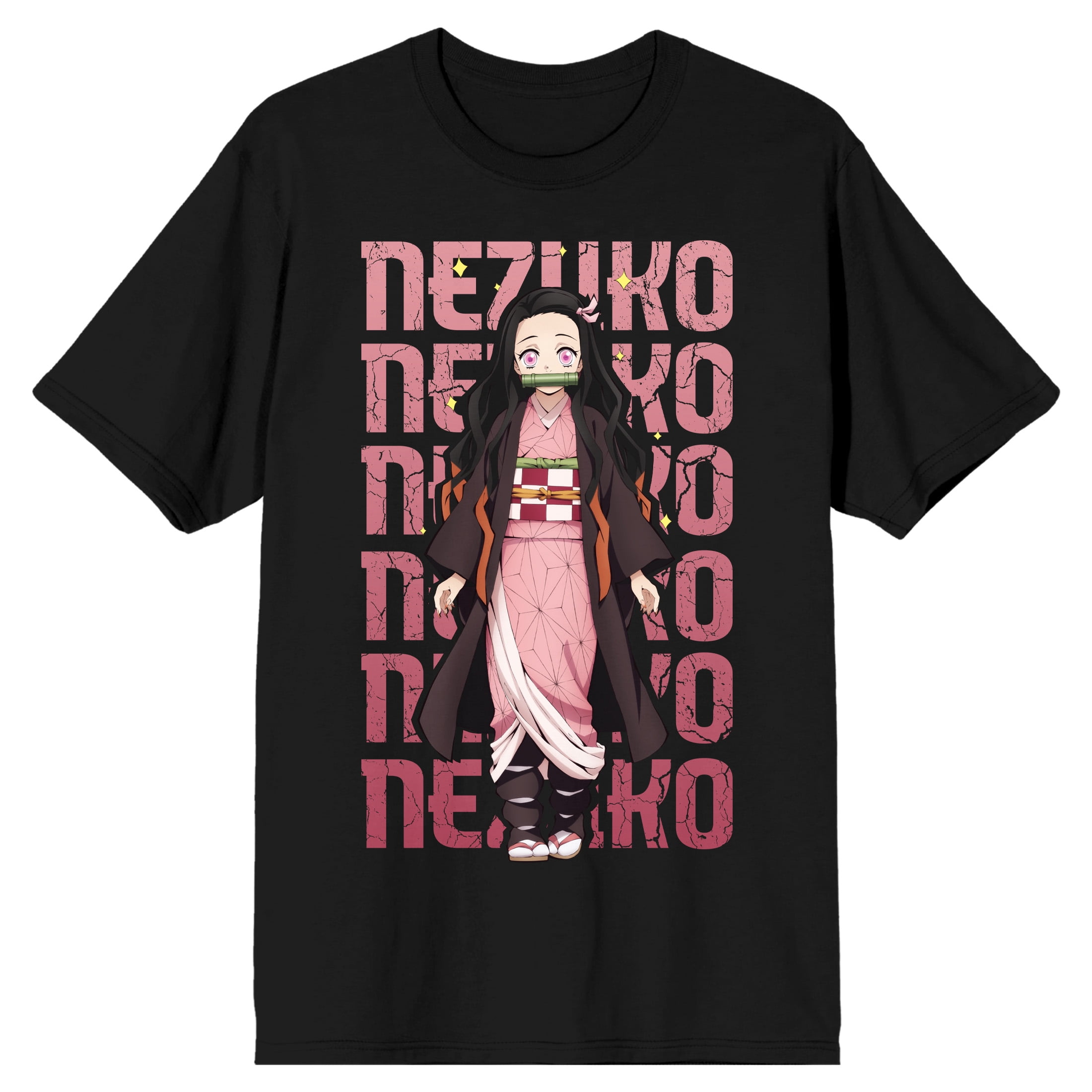 Demon Slayer Nezuko Repeat Text Crew Neck Short Sleeve Men's Black T ...