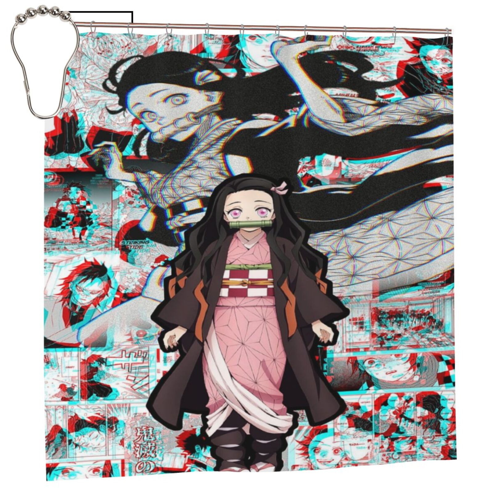 Demon Slayer Nezuko Shower Curtain Waterproof Cartoon Anime Shower ...