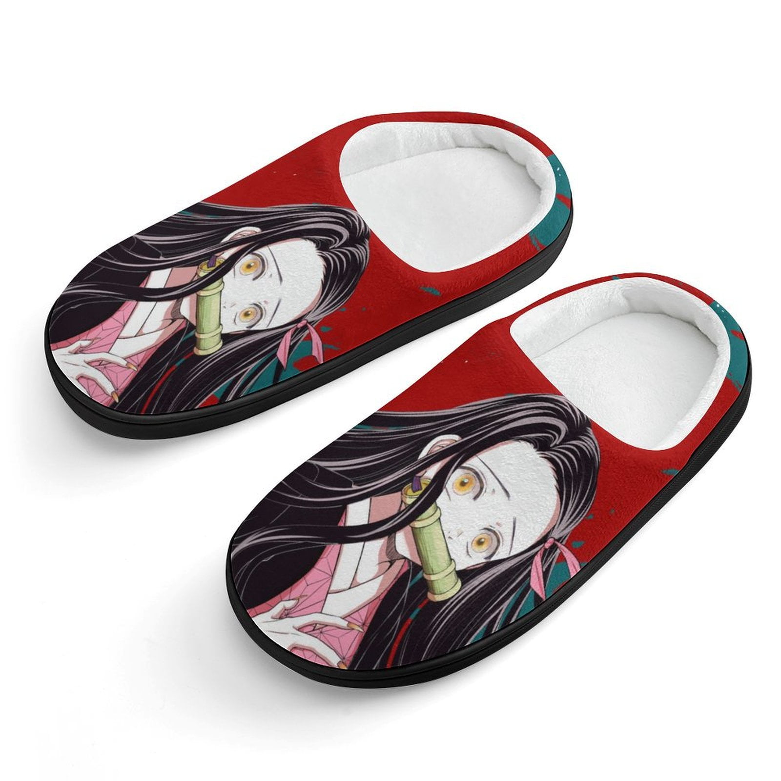 Demon Slayer Nezuko Slippers for Kids, Cute Soft Plush Anti-slip Fluffy ...