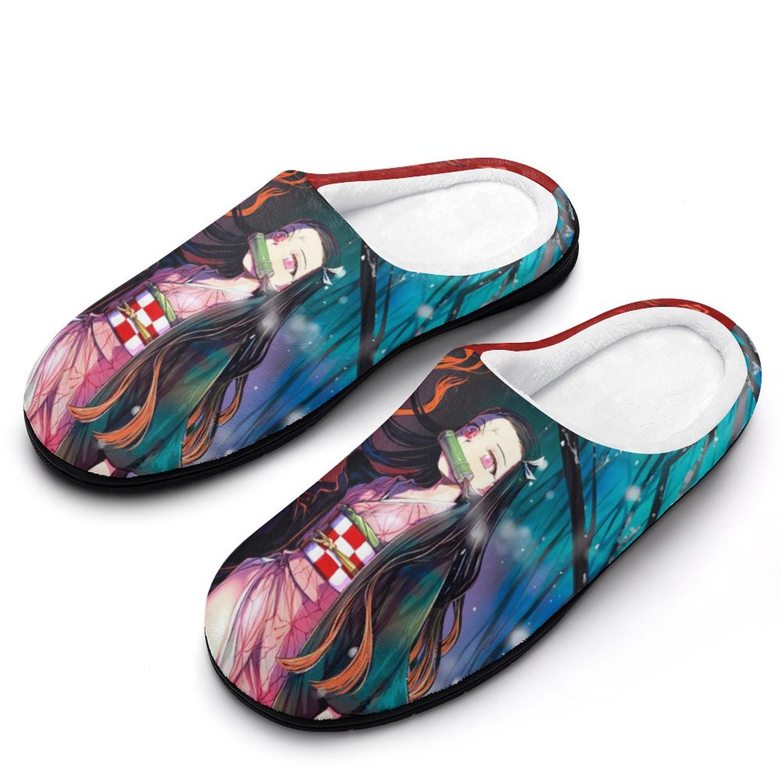 Demon Slayer Nezuko Slippers for Mens, Soft Plush Anti-slip Fluffy ...