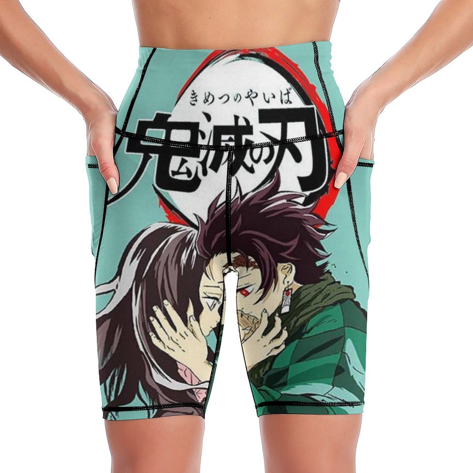 Demon Slayer Nezuko Tanjiro Knee-Length Yoga Shorts For Womens High ...