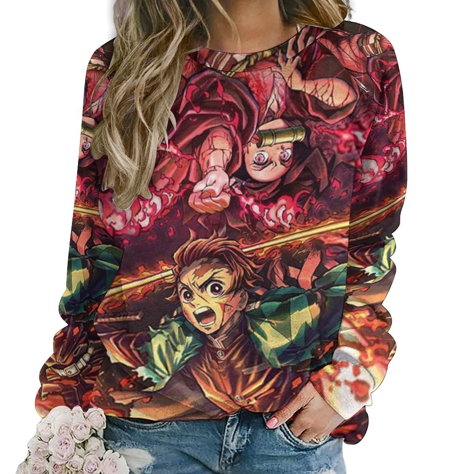 Demon Slayer Nezuko Tanjiro Womens Sweatshirts Fashion Raglan Round ...