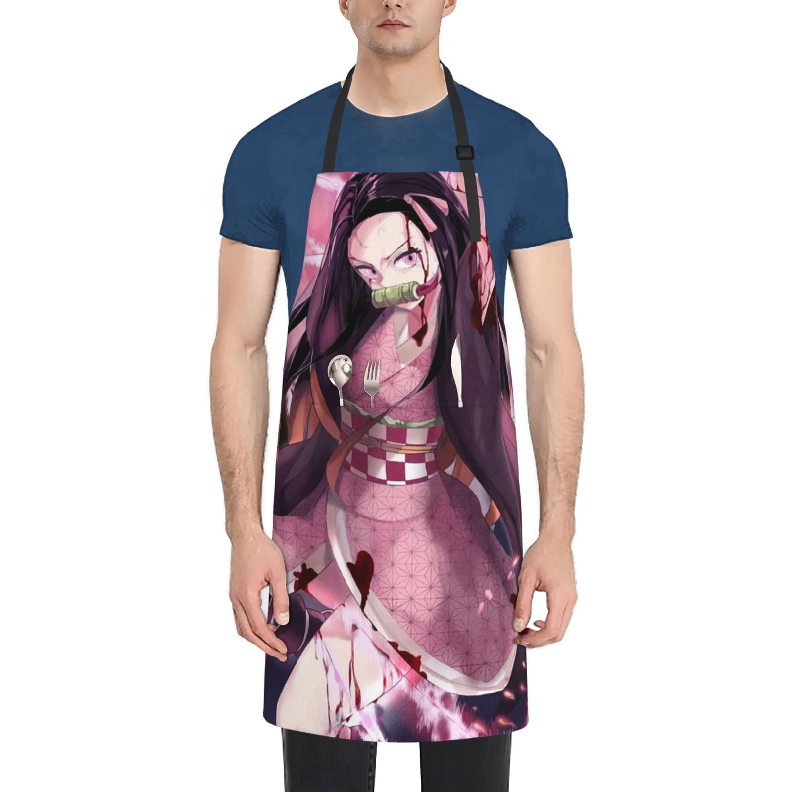 Demon Slayer Nezuko Waterproof Cooking Aprons, Adjustable Bib Soft Chef ...