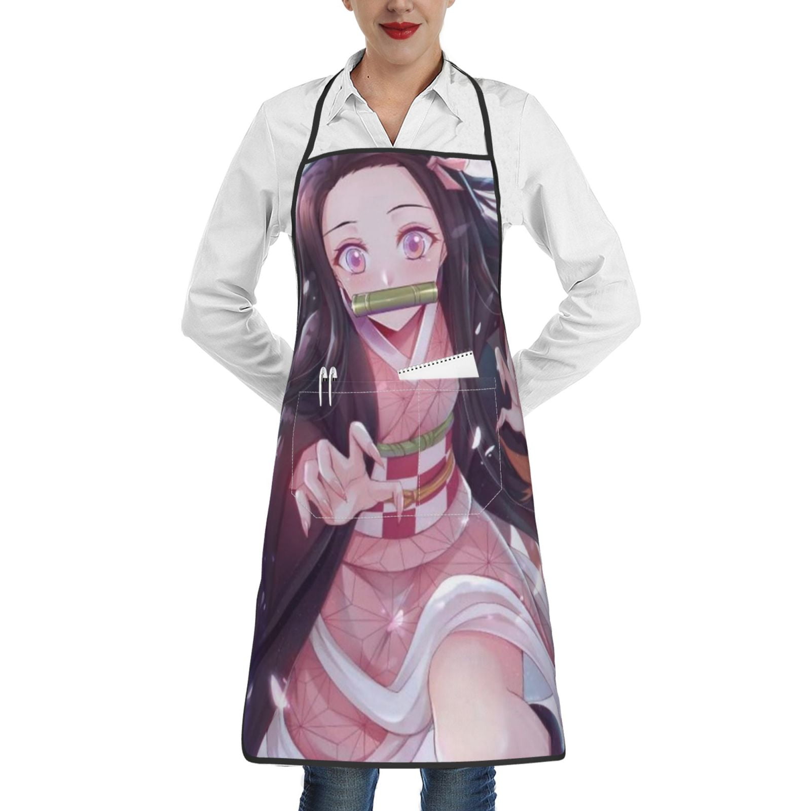 Demon Slayer Nezuko Waterproof Cooking Aprons, Adjustable Bib Soft Chef ...