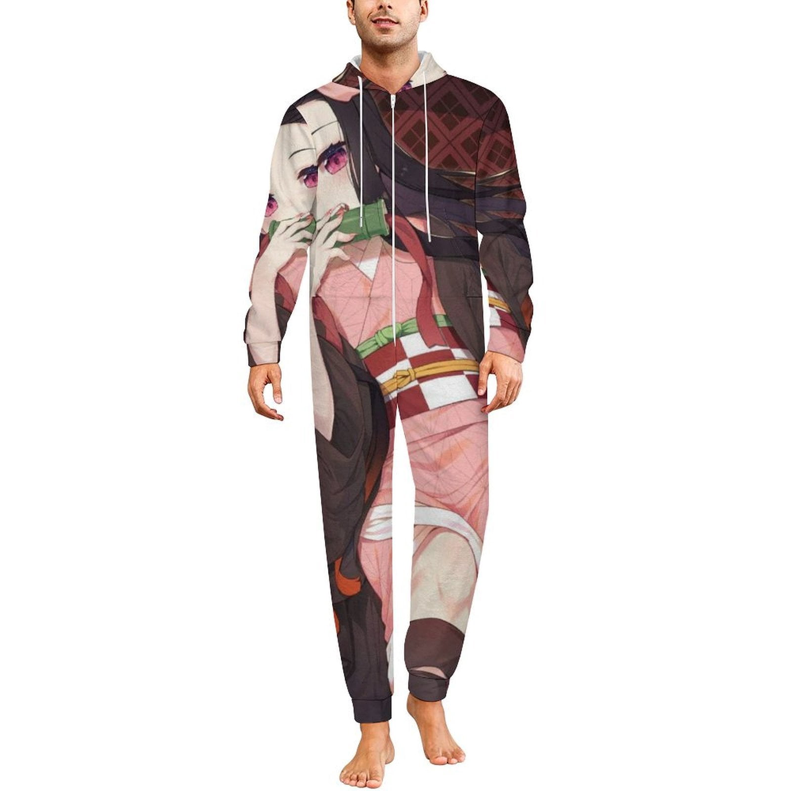 Demon Slayer Nezuko Women Men Pajamas Zipper Onesie Jumpsuit Hooded One ...