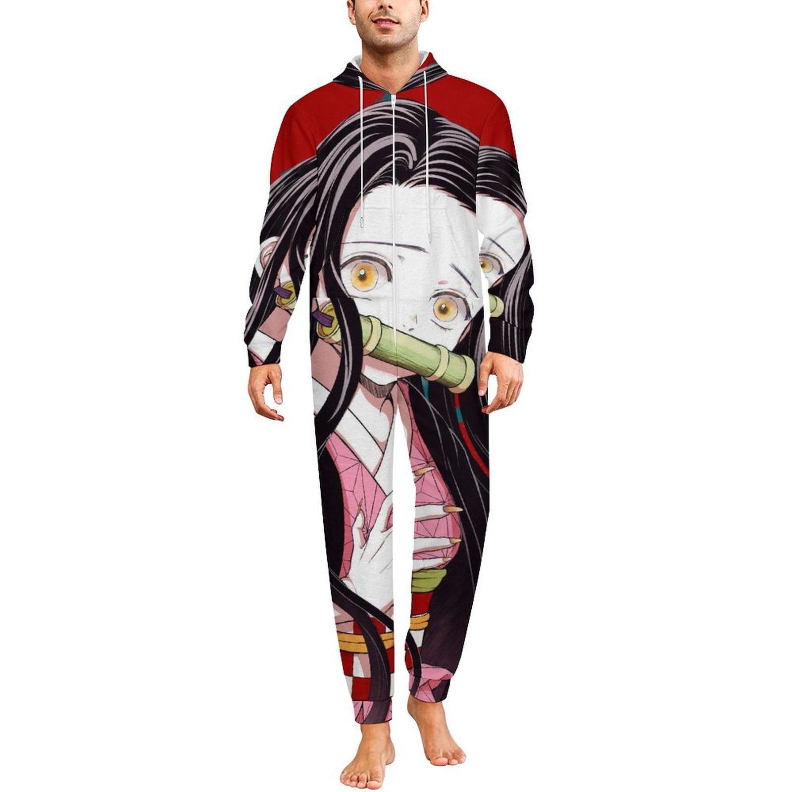 Demon Slayer Nezuko Women Men Pajamas Zipper Onesie Jumpsuit Hooded One ...