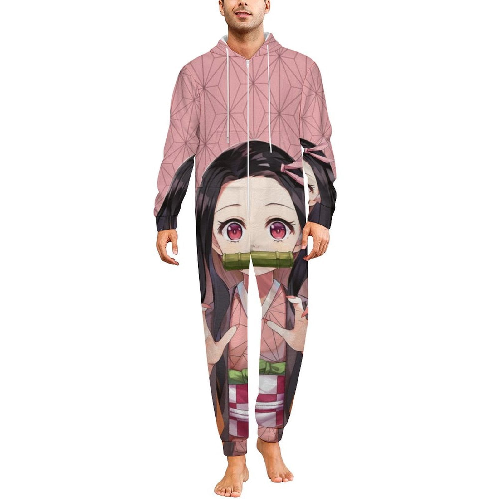 Demon Slayer Nezuko Women Men Pajamas Zipper Onesie Jumpsuit Hooded One ...