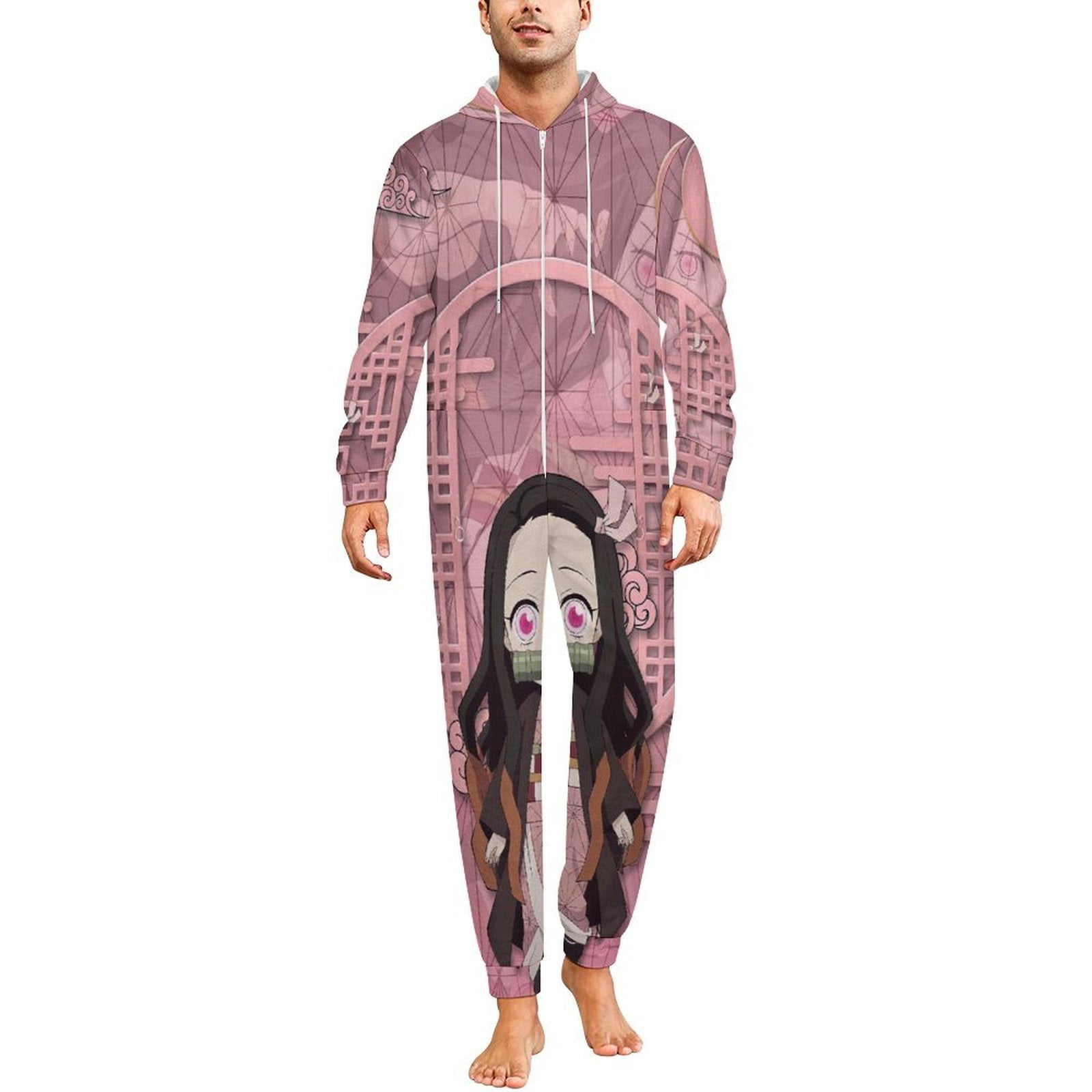 Demon Slayer Nezuko Women Men Pajamas Zipper Onesie Jumpsuit Hooded One ...