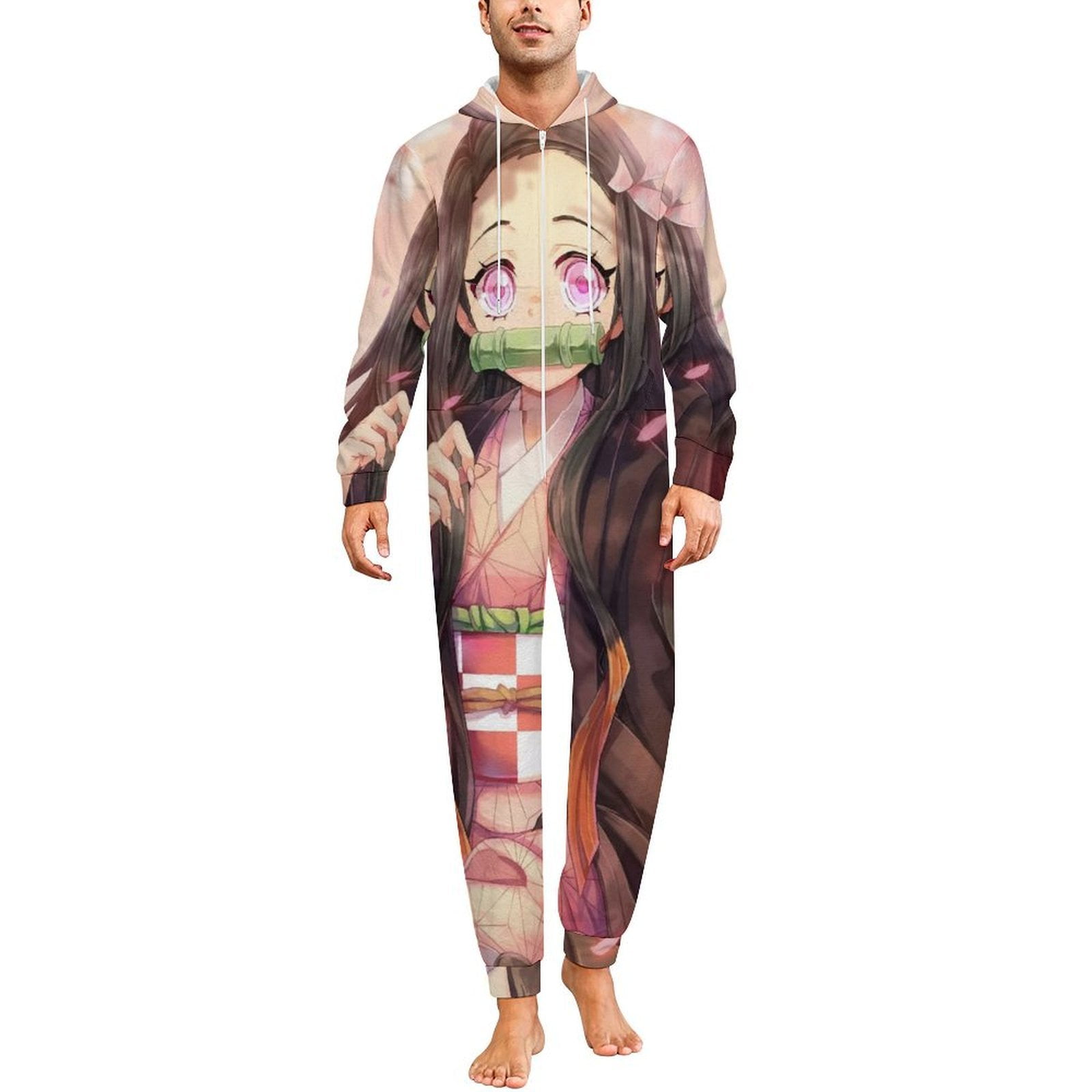Demon Slayer Nezuko Women Men Pajamas Zipper Onesie Jumpsuit Hooded One ...