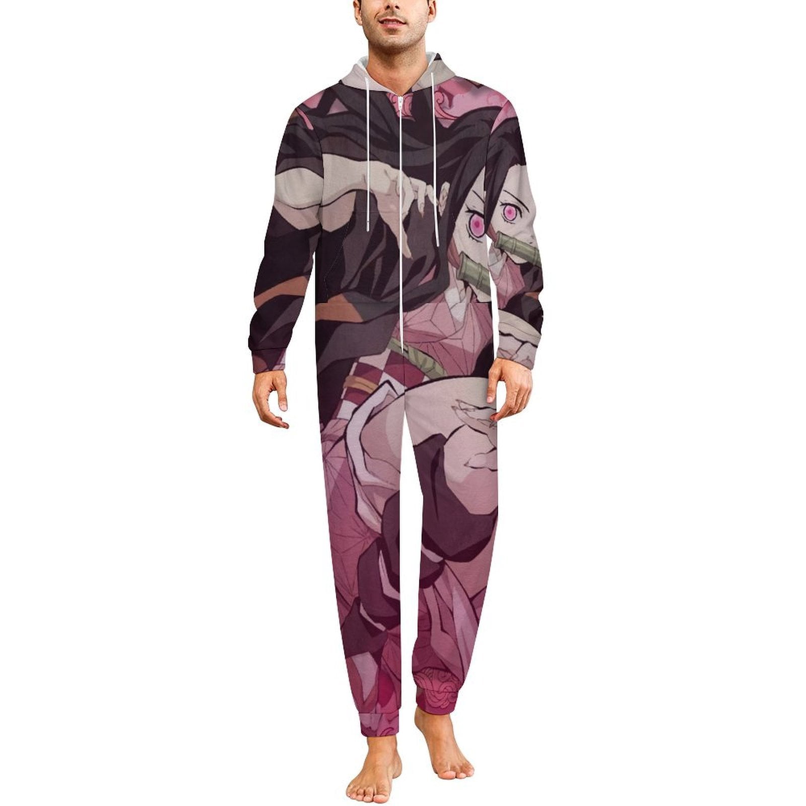 Demon Slayer Nezuko Women Men Pajamas Zipper Onesie Jumpsuit Hooded One ...