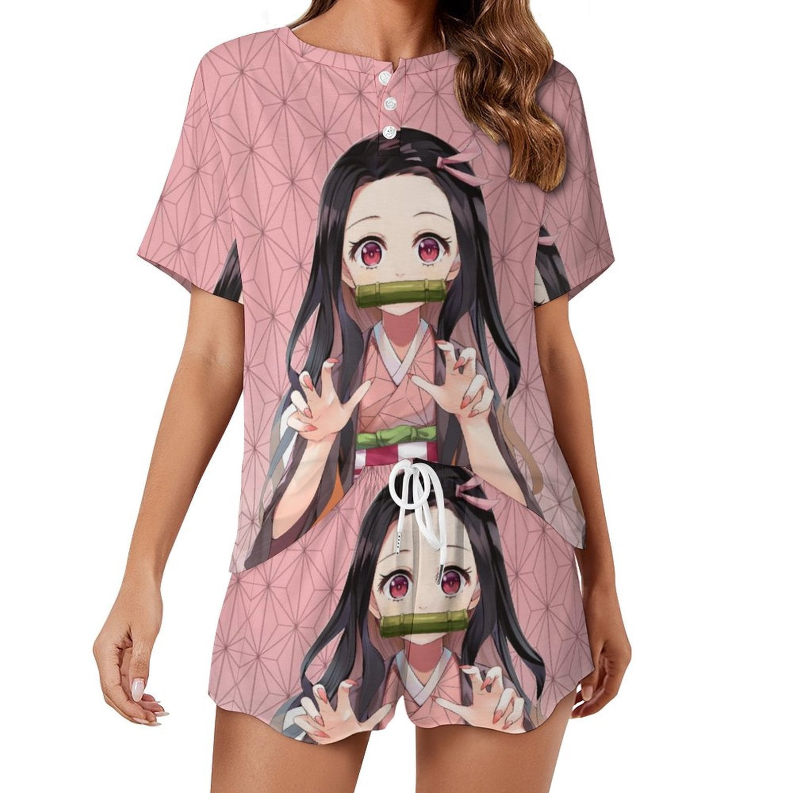 Demon Slayer Nezuko Women Pajamas Set Loungewear Sleepwear 2 Piece PJ ...