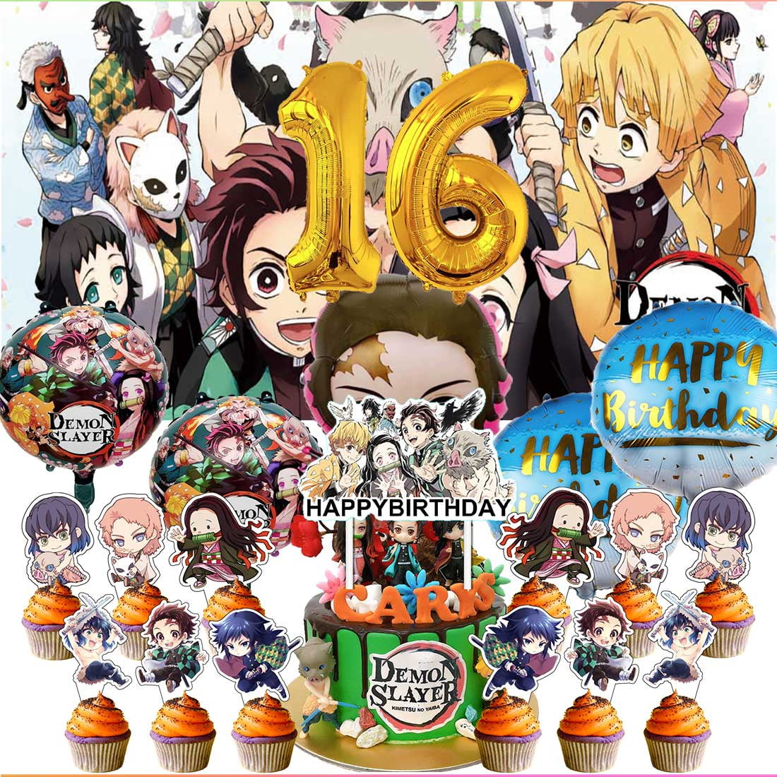 Demon Slayer Party Supplies Decor 16th Kit Balloons Birthday Cake ...