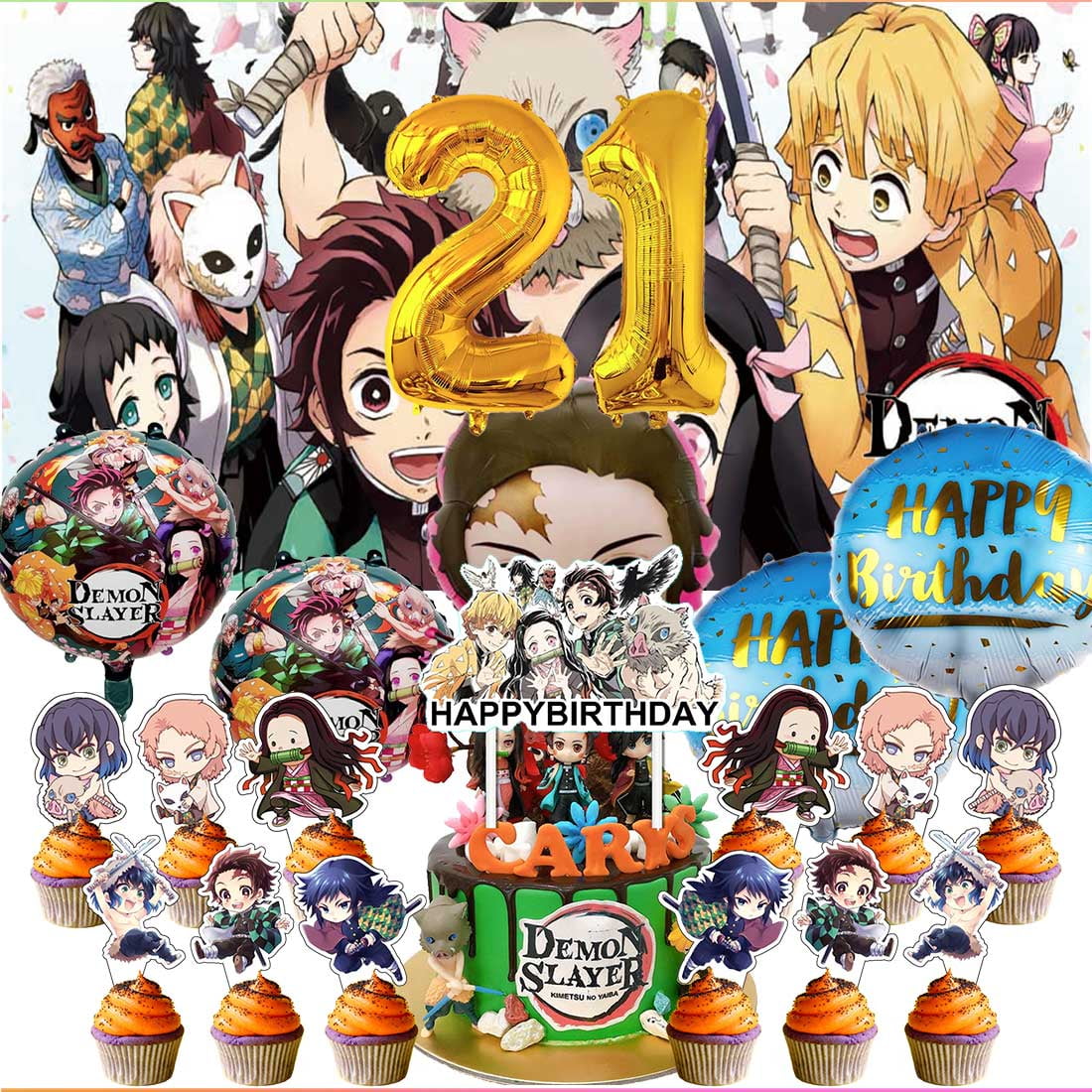 Demon Slayer Party Supplies Decor 21th Kit Balloons Birthday Cake ...