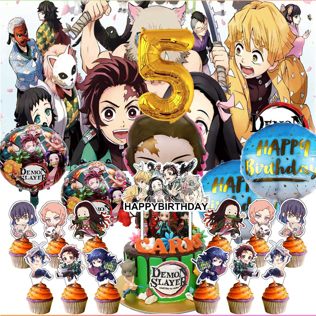 Demon Slayer Party Supplies Decor 5th Kit Balloons Birthday Cake Topper ...