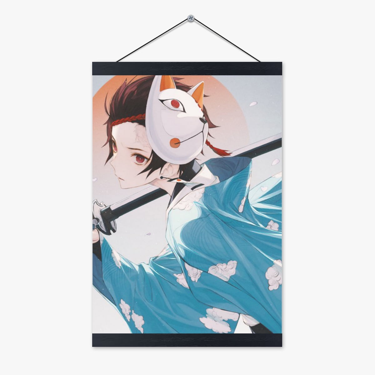 Demon Slayer Poster Wall Hanging Scroll Wooden Frame Poster Canvas Wall ...