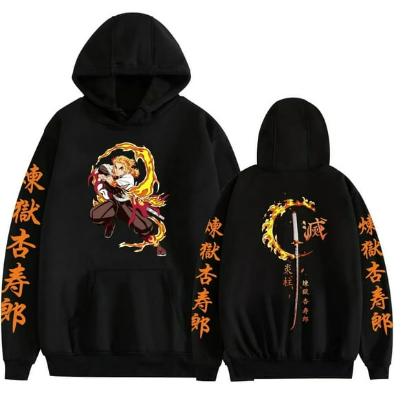 Demon Slayer Printed Hoodie, Anime Style Pullover Sweatshirt, Casual ...