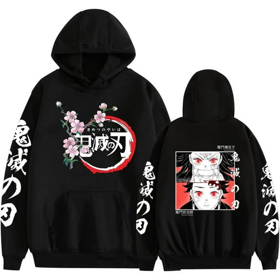 Demon Slayer Printed Hoodie, Anime Style Pullover Sweatshirt, Casual ...