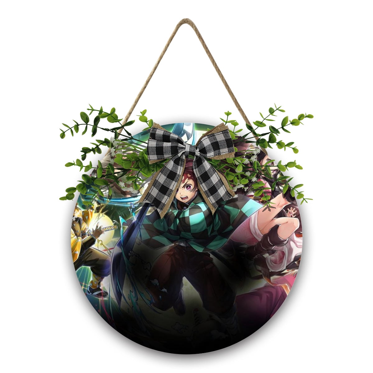 Demon Slayer Round wooden hanging board with decorative flowers and ...