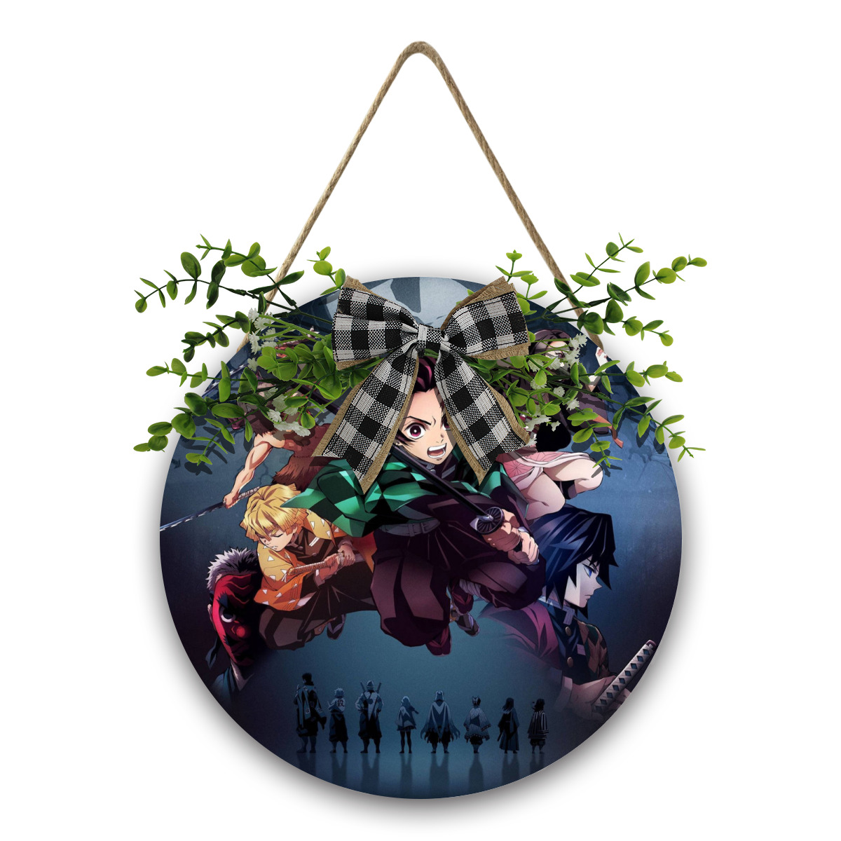 Demon Slayer Round wooden hanging board with decorative flowers and ...