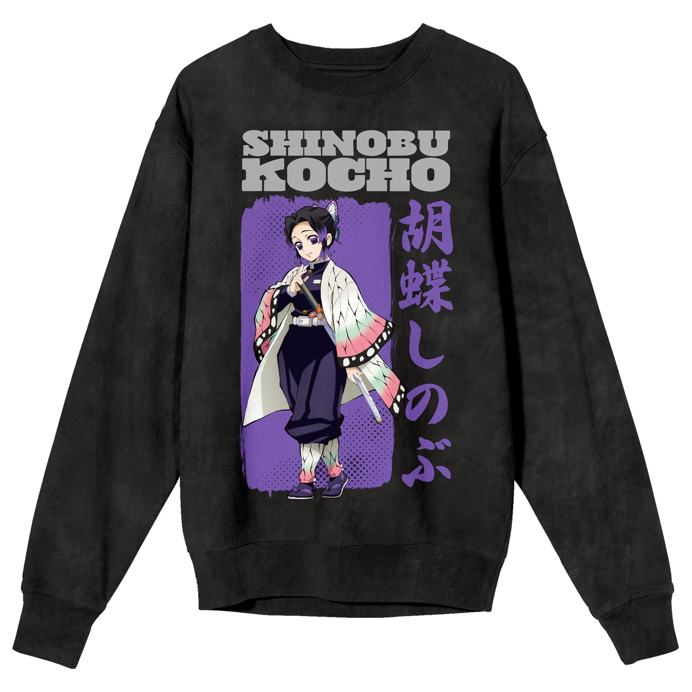 Demon Slayer Shinobu Kocho Adult Mineral Wash Black Salt Crew Neck Long ...
