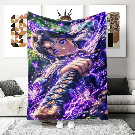 Demon Slayer Shinobu Kocho Throw Blanket Super Soft Anime Butterfly ...