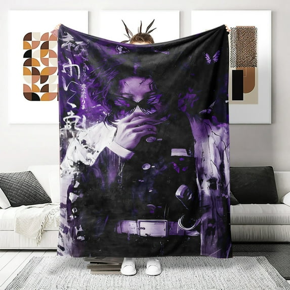 Demon Slayer Shinobu Kocho Throw Blanket Super Soft Anime Butterfly ...