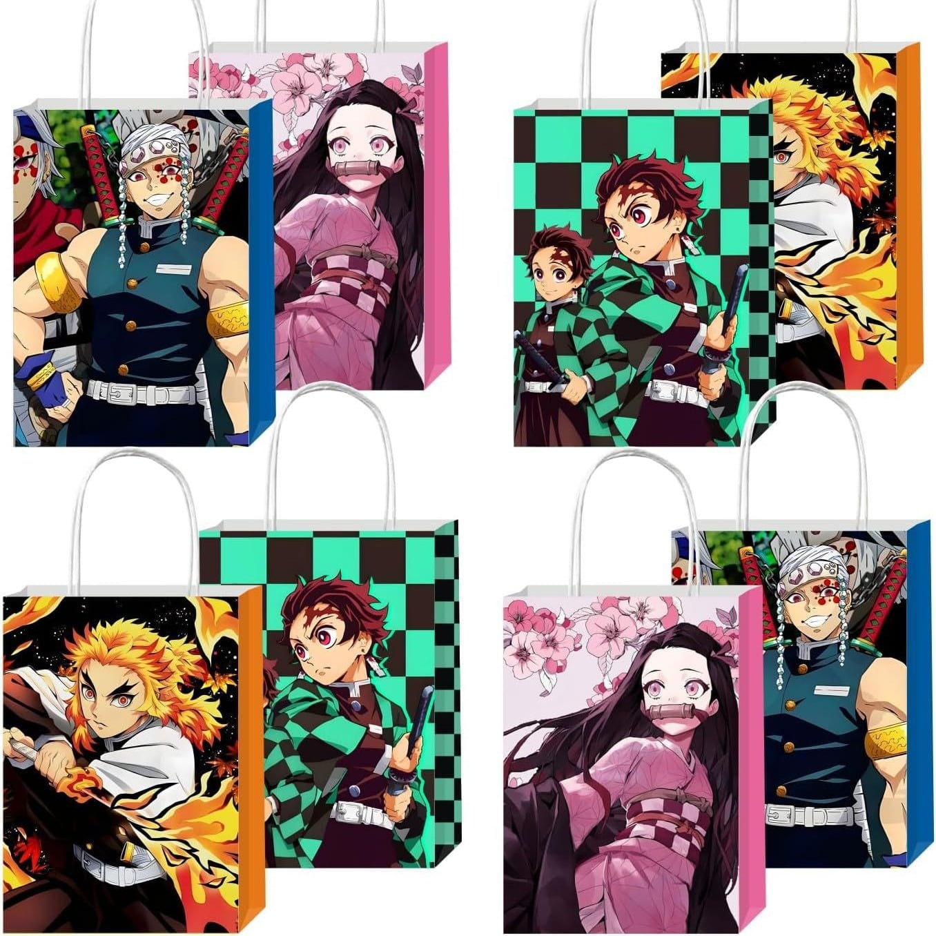 Demon Slayer Small Paper Gift Bags with Handles, Kraft Paper Party ...