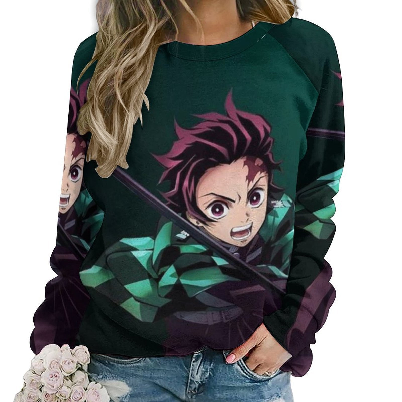 Demon Slayer Tanjiro Character Womens Sweatshirts Fashion Raglan Round ...