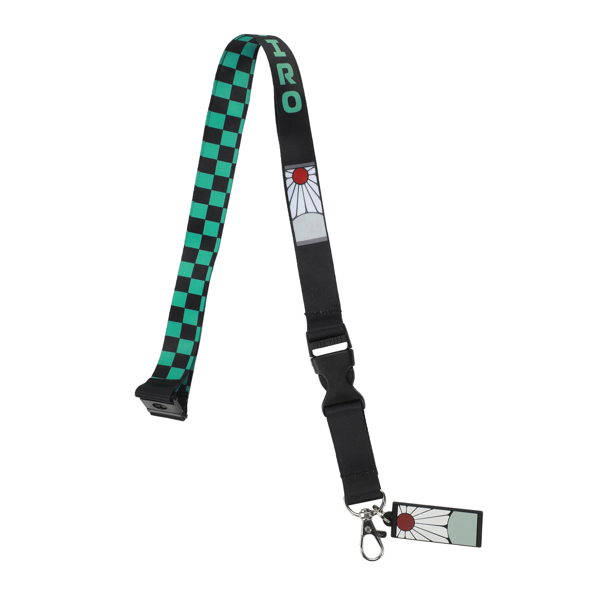 Demon Slayer Tanjiro Earring Black & Green Checkered Lanyard - Walmart.com