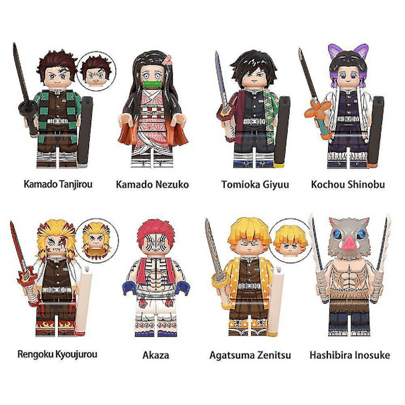 Demon Slayer Tanjiro & Inosuke Minifigure Set – 8-Piece Anime Action ...