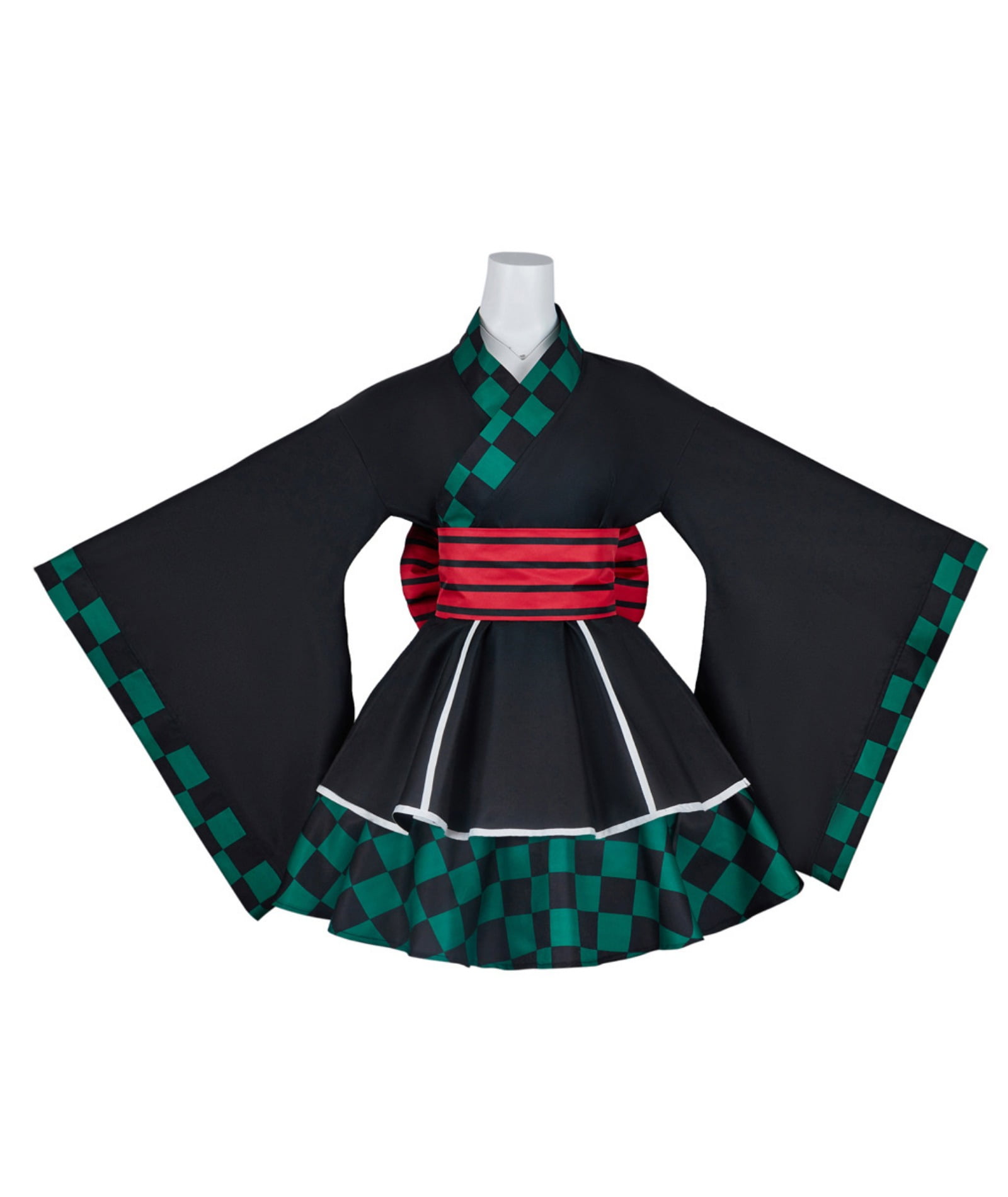 Demon Slayer Tanjiro-Inspired Green Checkered Kimono Maid Dress ...