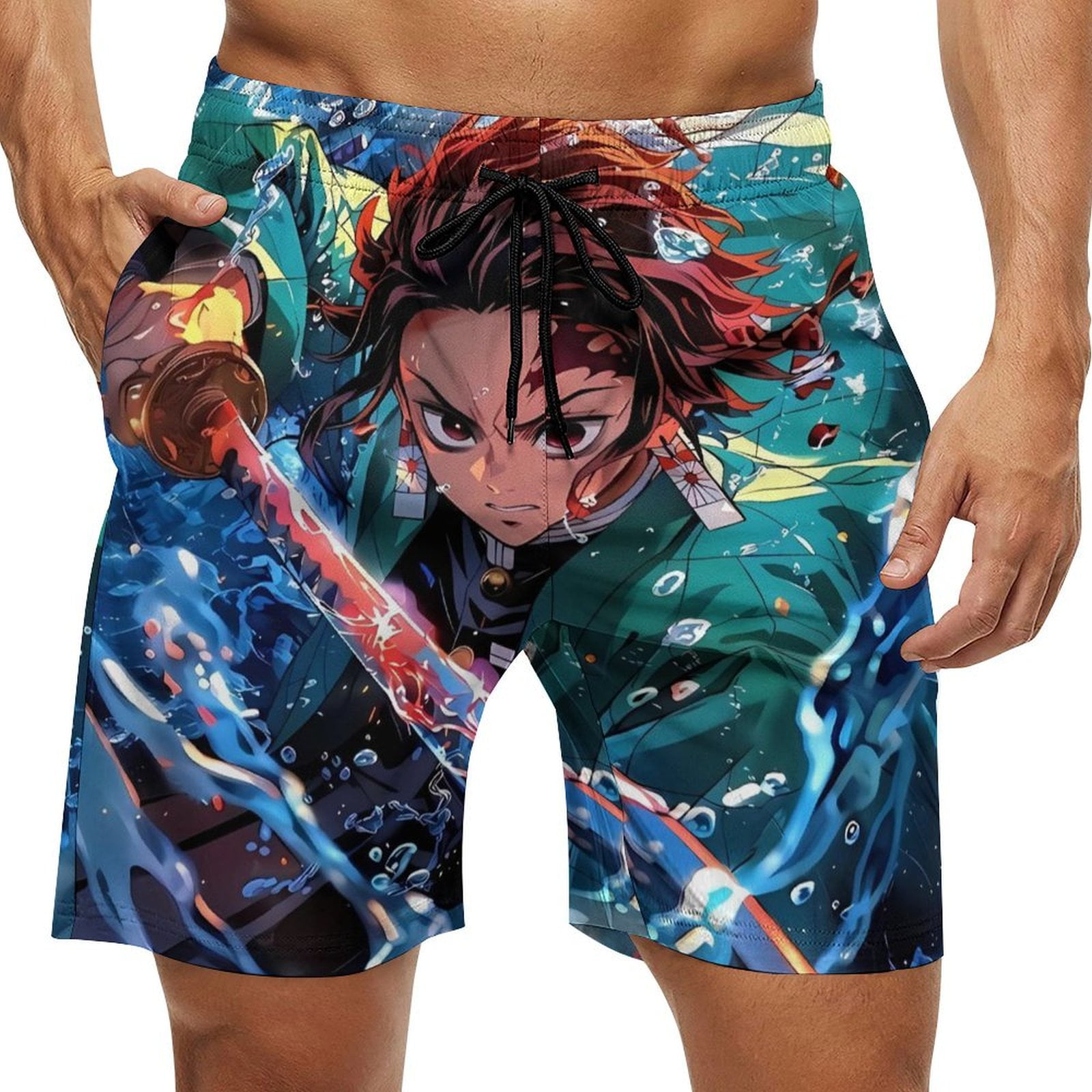 Demon Slayer Tanjiro Kamado Men's Beach Shorts Swim Trunks Quick Dry ...