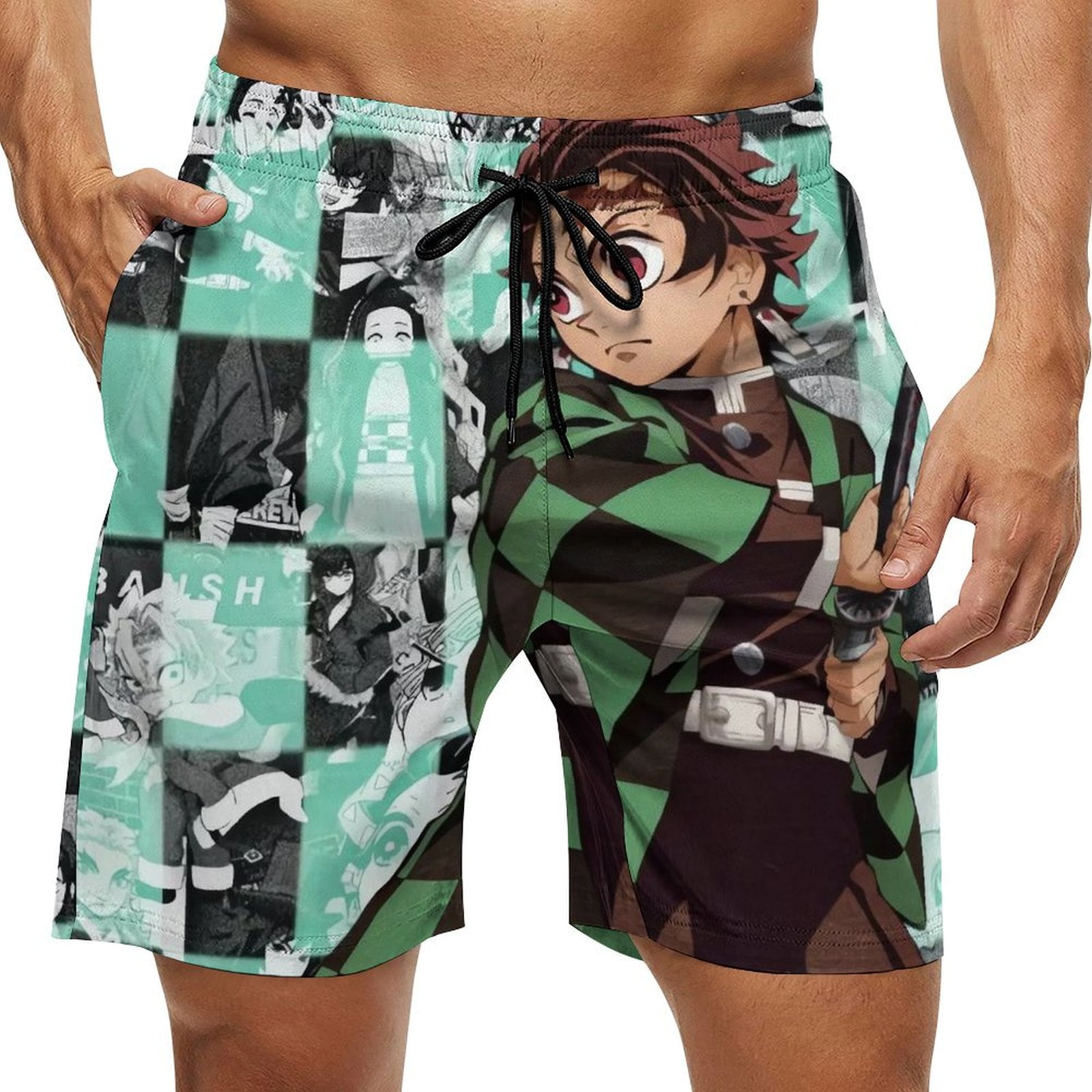 Demon Slayer Tanjiro Kamado Men's Beach Shorts Swim Trunks Quick Dry ...